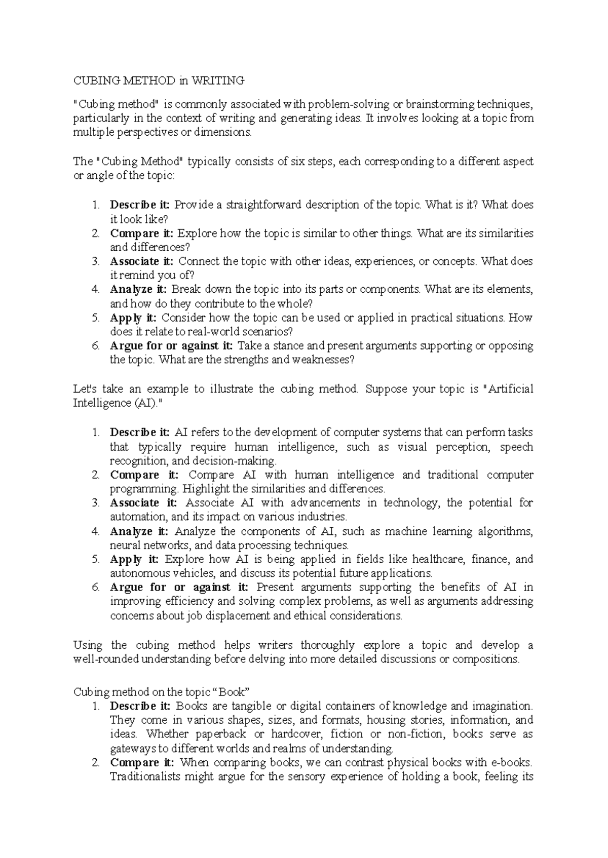 Cubing Technique - CUBING METHOD in WRITING "Cubing method" is commonly ...