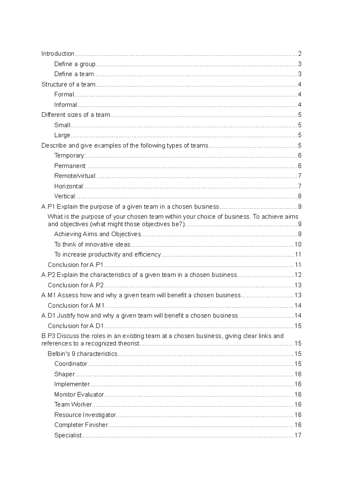 UNIT 9 Team Building Assignment 1 - What is the purpose of your chosen team within your choice ...