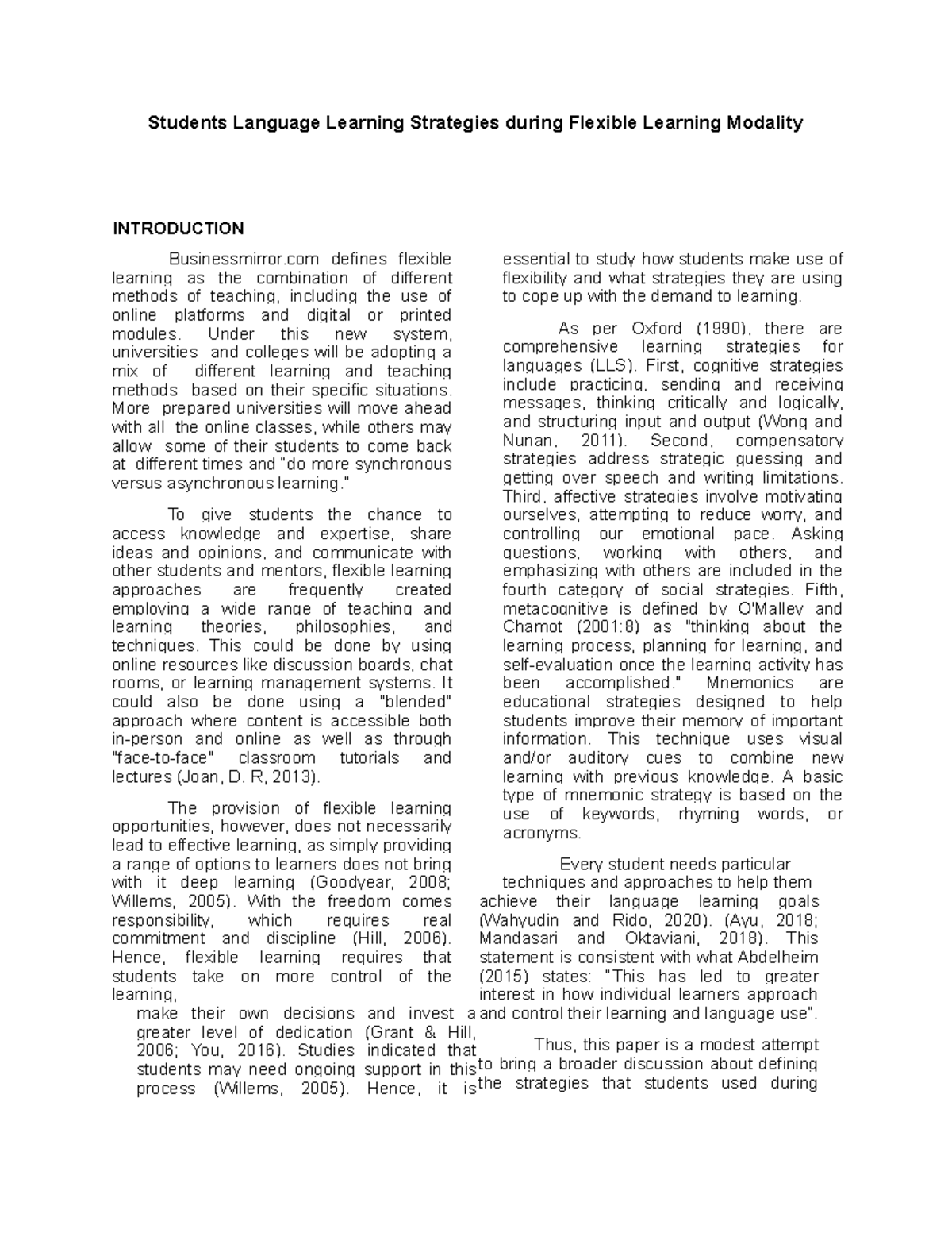 Students Language Learning Strategies during Flexible Learning Modality - Students Language ...