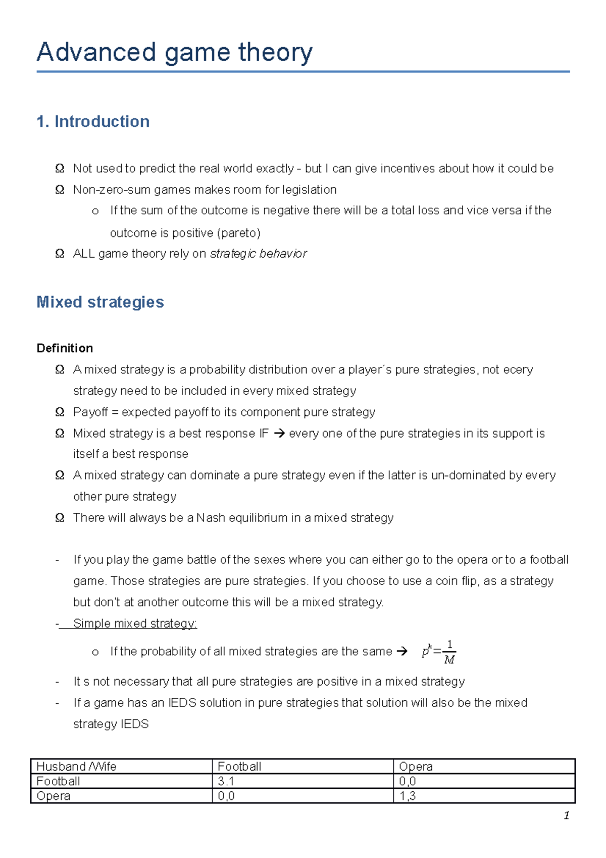 Noter - Advanced game theory - Advanced game theory 1. Introduction Not ...