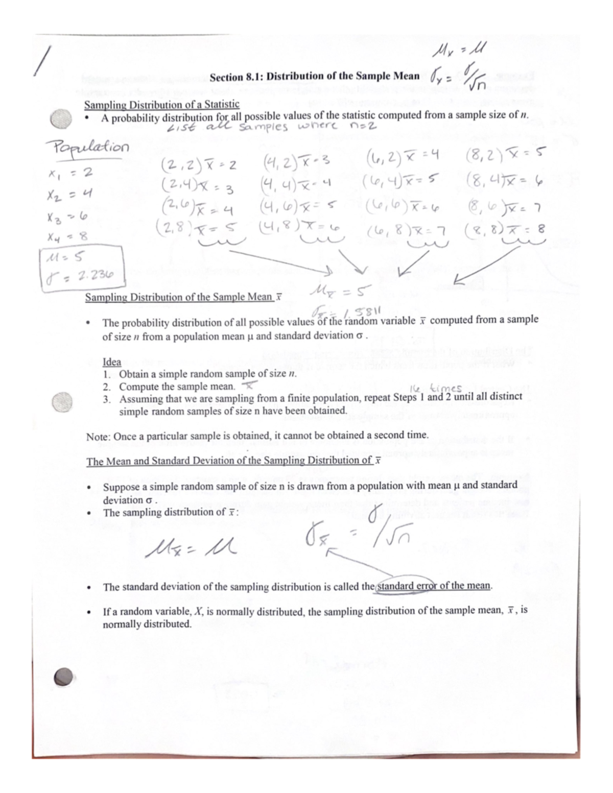 Chapter 8 Notes- Distribution Of Sample Proportion And Mean - BUS 205 ...