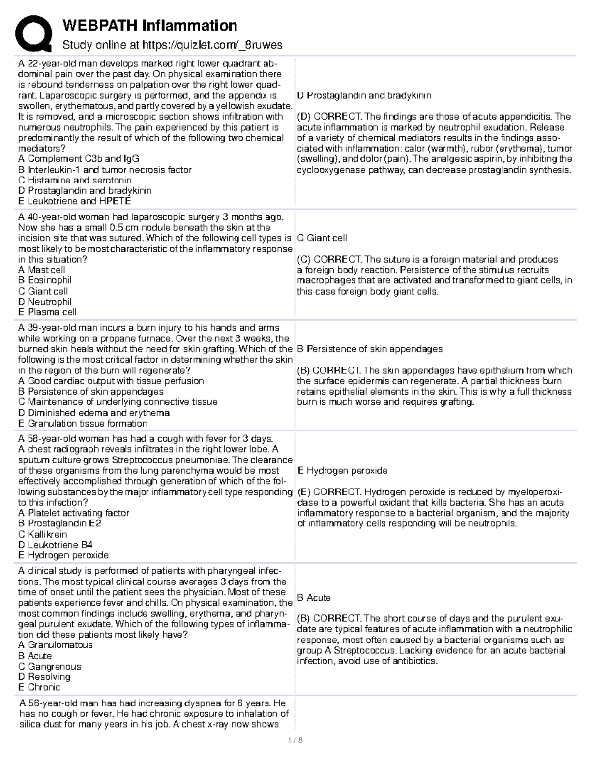 Webpath 5 Inflammation - Study online at quizlet/_8ruwes A 22-year-old ...