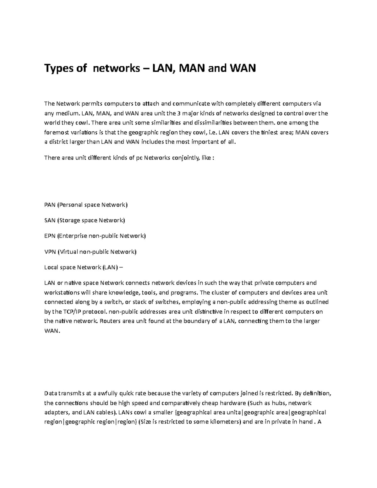Types of networks – LAN, MAN and WAN - LAN, MAN, and WAN area unit the ...