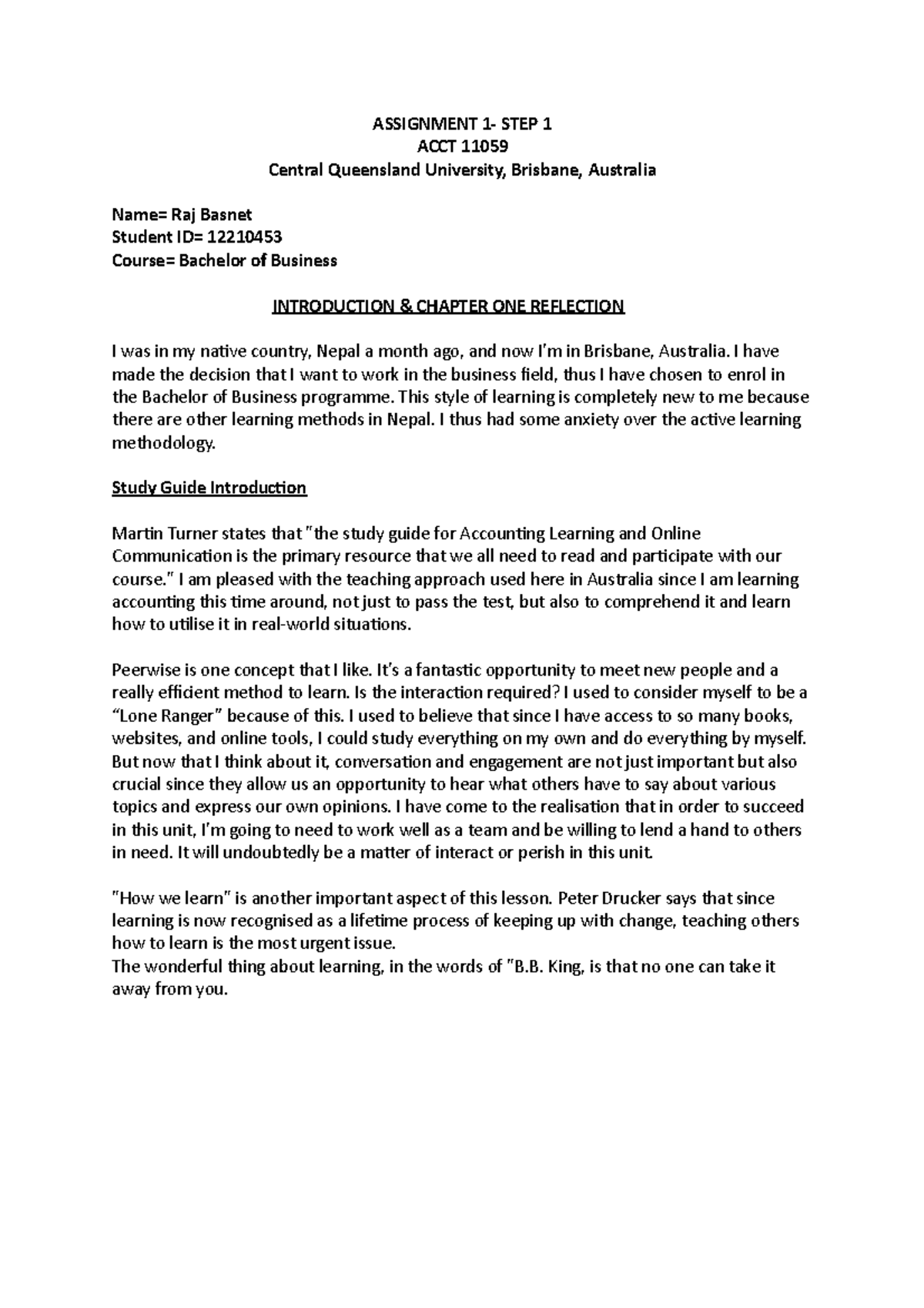 Assignment 1 - good - ASSIGNMENT 1- STEP 1 ACCT 11059 Central ...