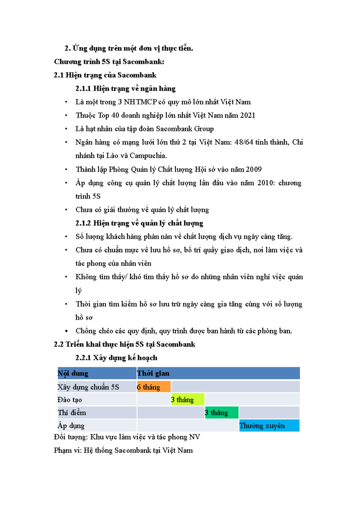 Quản trị chất lượng - TLTT - Ứng dụng trên một đơn vị thực tiễn. Chương trình 5S tại Sacombank ...