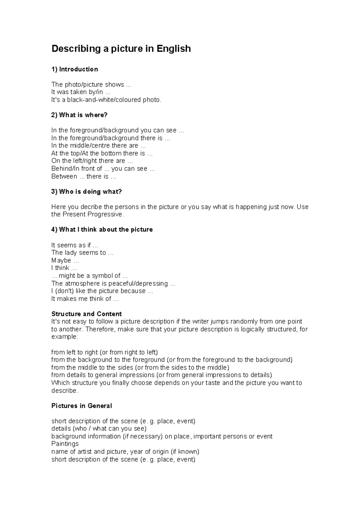 86450305 Describing a Picture in English - Describing a picture in ...