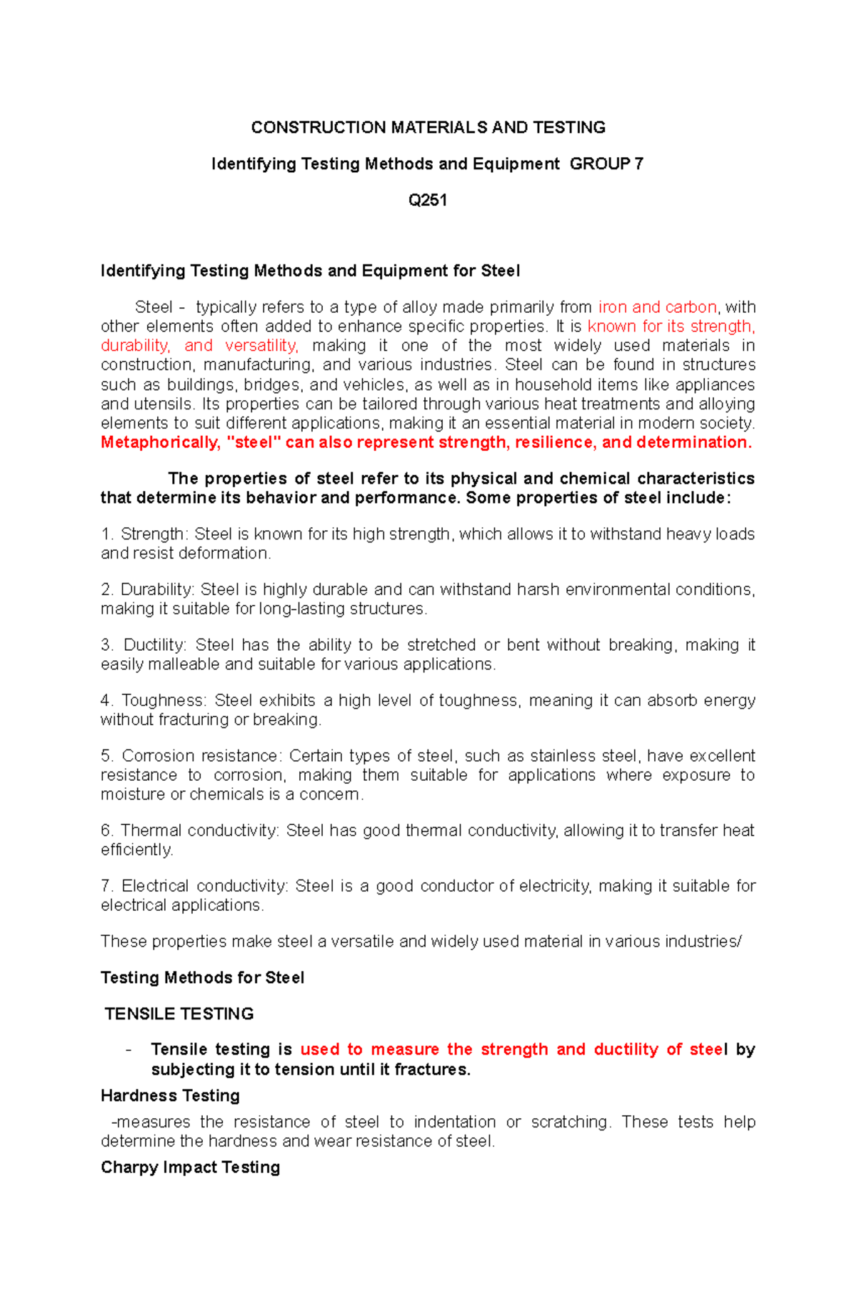 CMT 7 - CONSTRUCTION MATERIALS AND TESTING - CONSTRUCTION MATERIALS AND ...