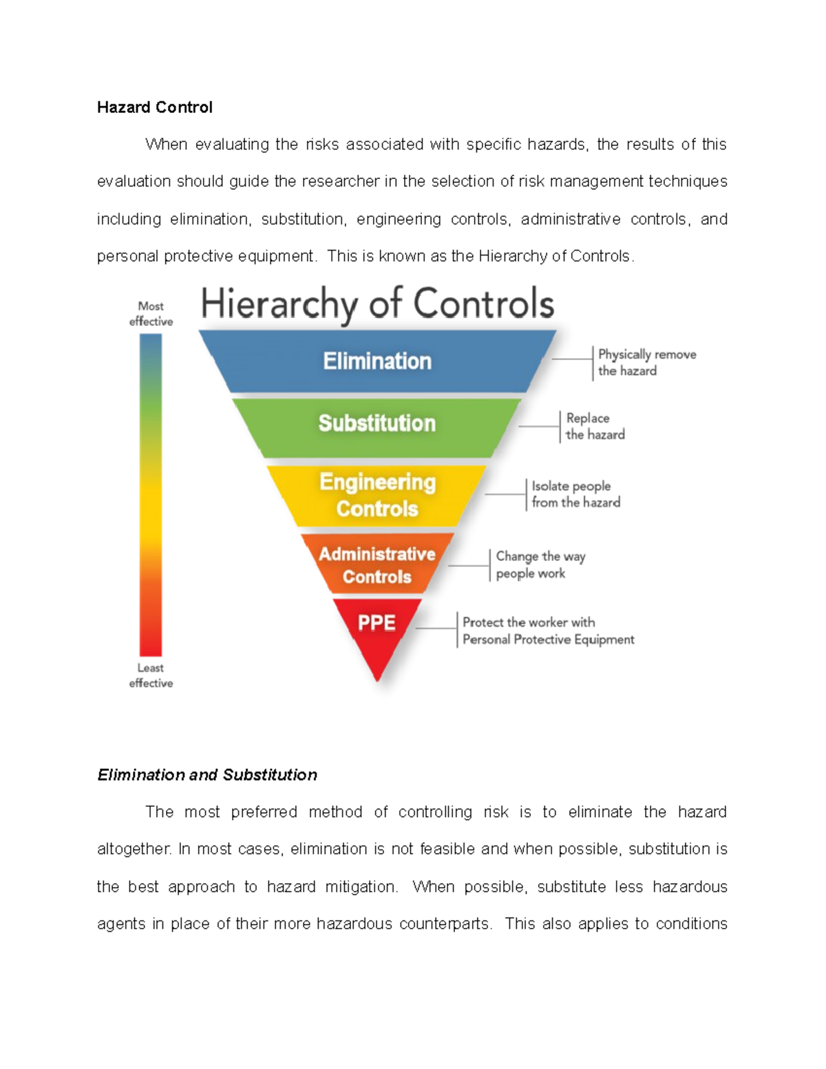 Hazard Control - Lecture notes 1 - Hazard Control When evaluating the ...