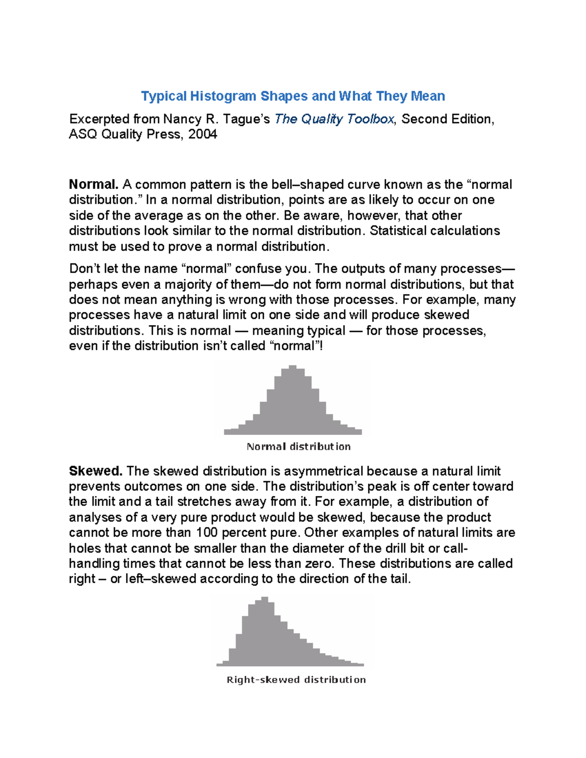 Histogram - Tague’s The Quality Toolbox, Second Edition, ASQ Quality ...