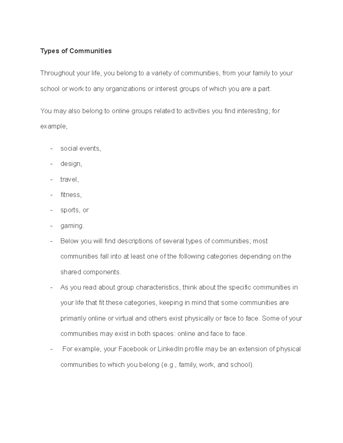 What is a community book notes pt. 2 - Types of Communities Throughout ...