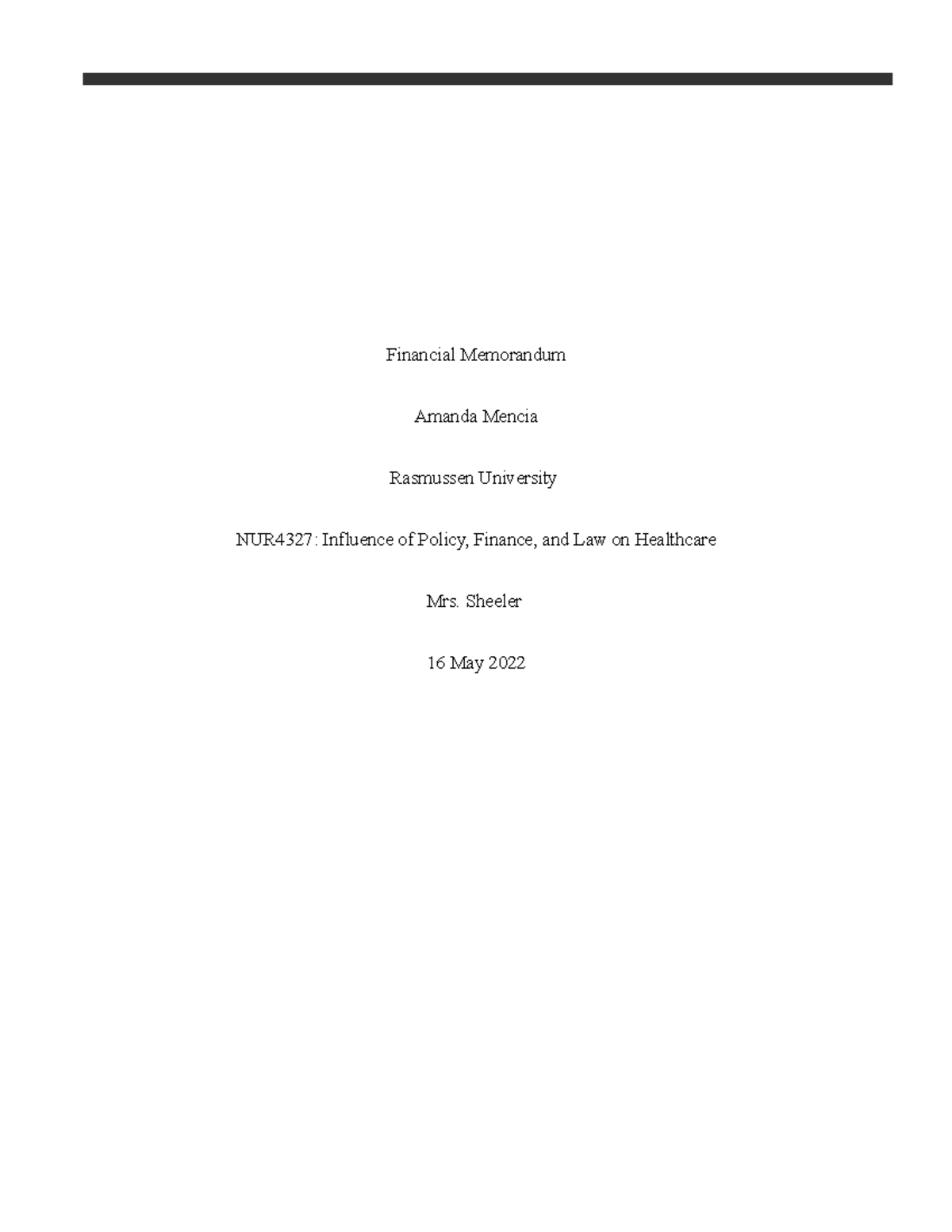 Financial Memorandum (Mod 6) - Financial Memorandum Amanda Mencia ...