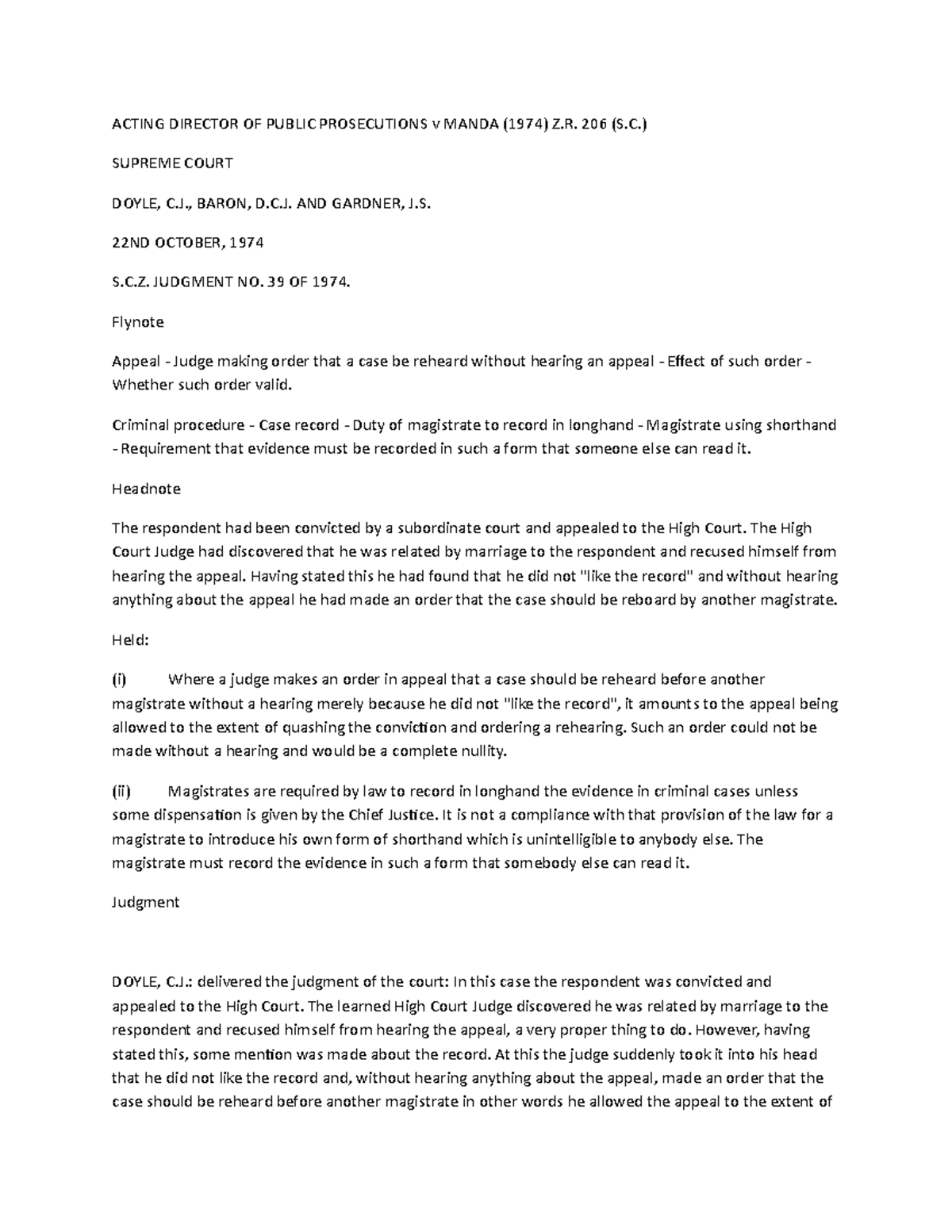 DPP V Manda - case law - ACTING DIRECTOR OF PUBLIC PROSECUTIONS v MANDA ...