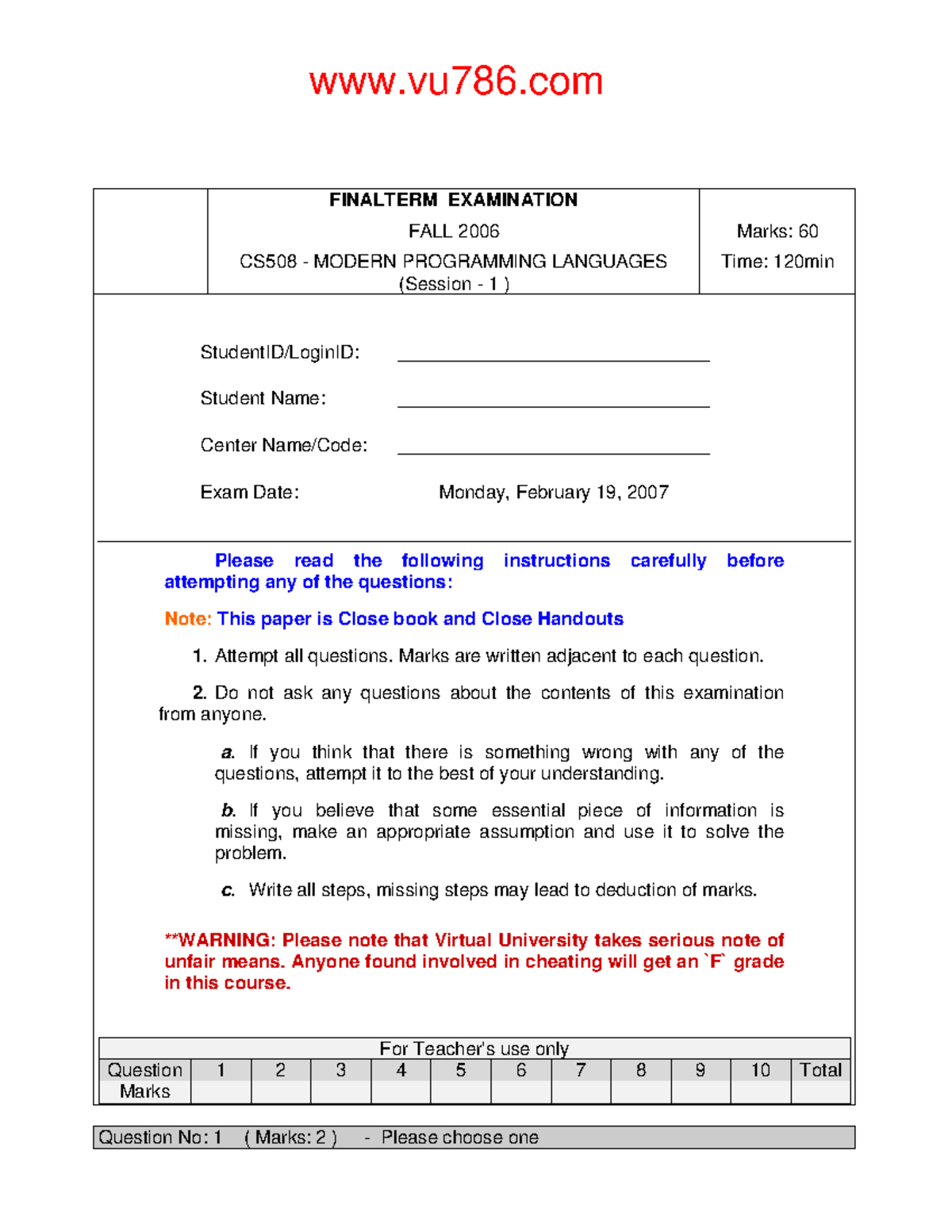 Cs508 final term 1 www - Special notes for students - FINALTERM ...