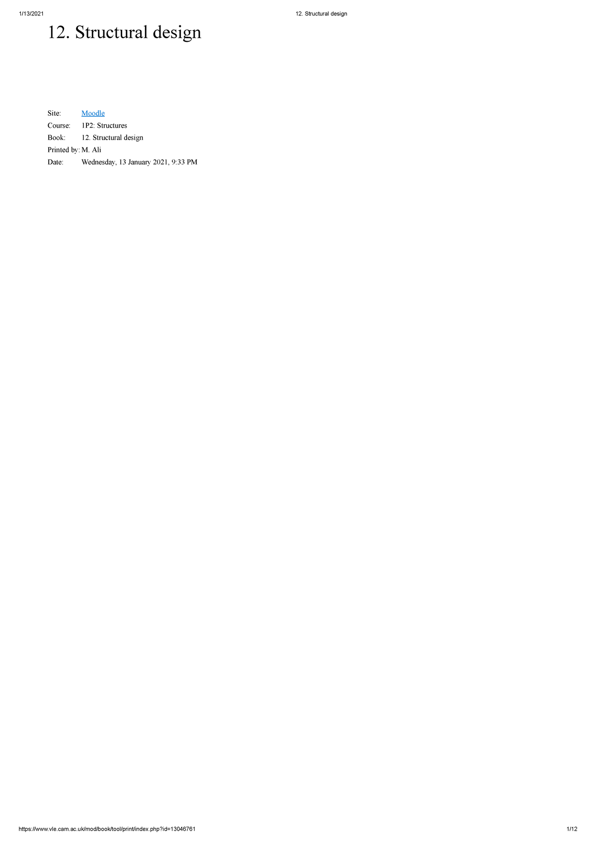 L12 Structural Design - notes - 12. Structural design Site: Moodle ...