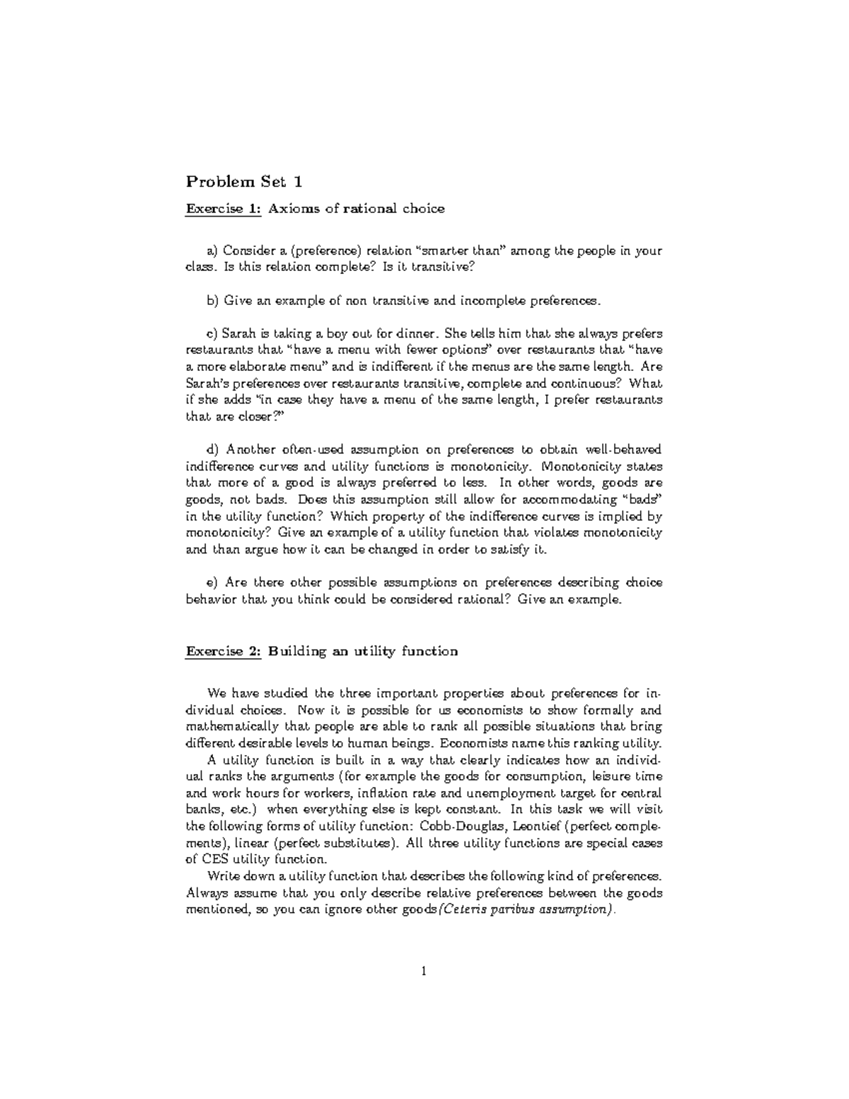 Problem Set 1 - Is this relation complete? Is it transitive? b) Give an ...