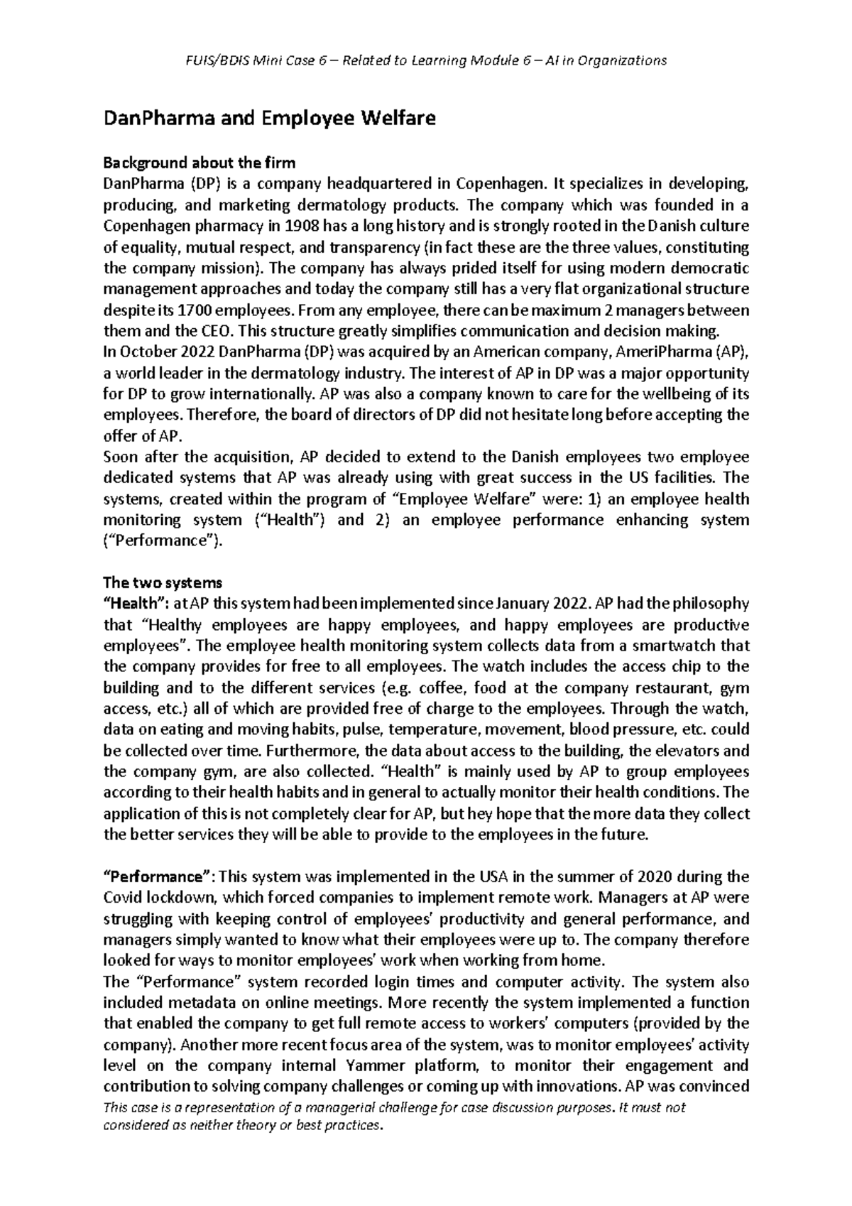 Mini Case for tutorial 6 - Copy - FUIS/BDIS Mini Case 6 – Related to ...