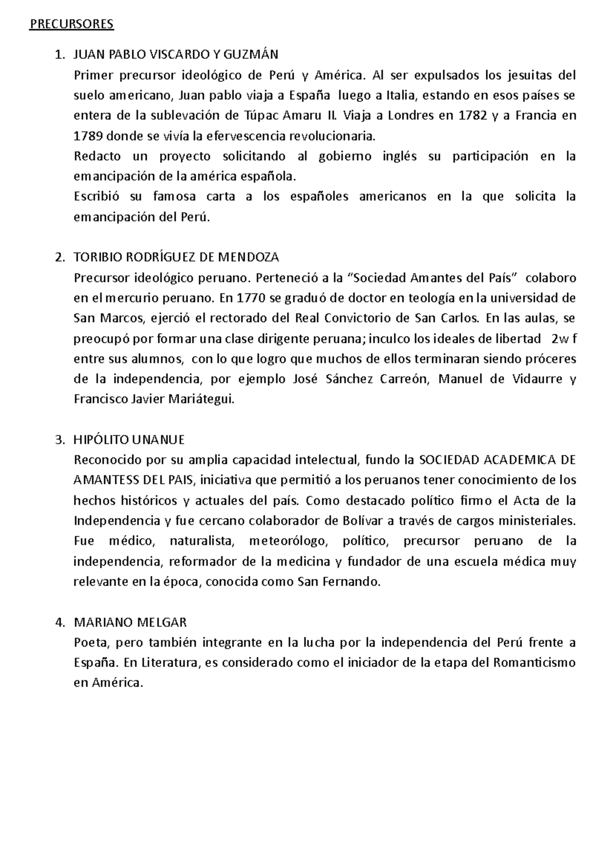 Precursores - PRECURSORES 1. JUAN PABLO VISCARDO Y GUZMÁN Primer ...