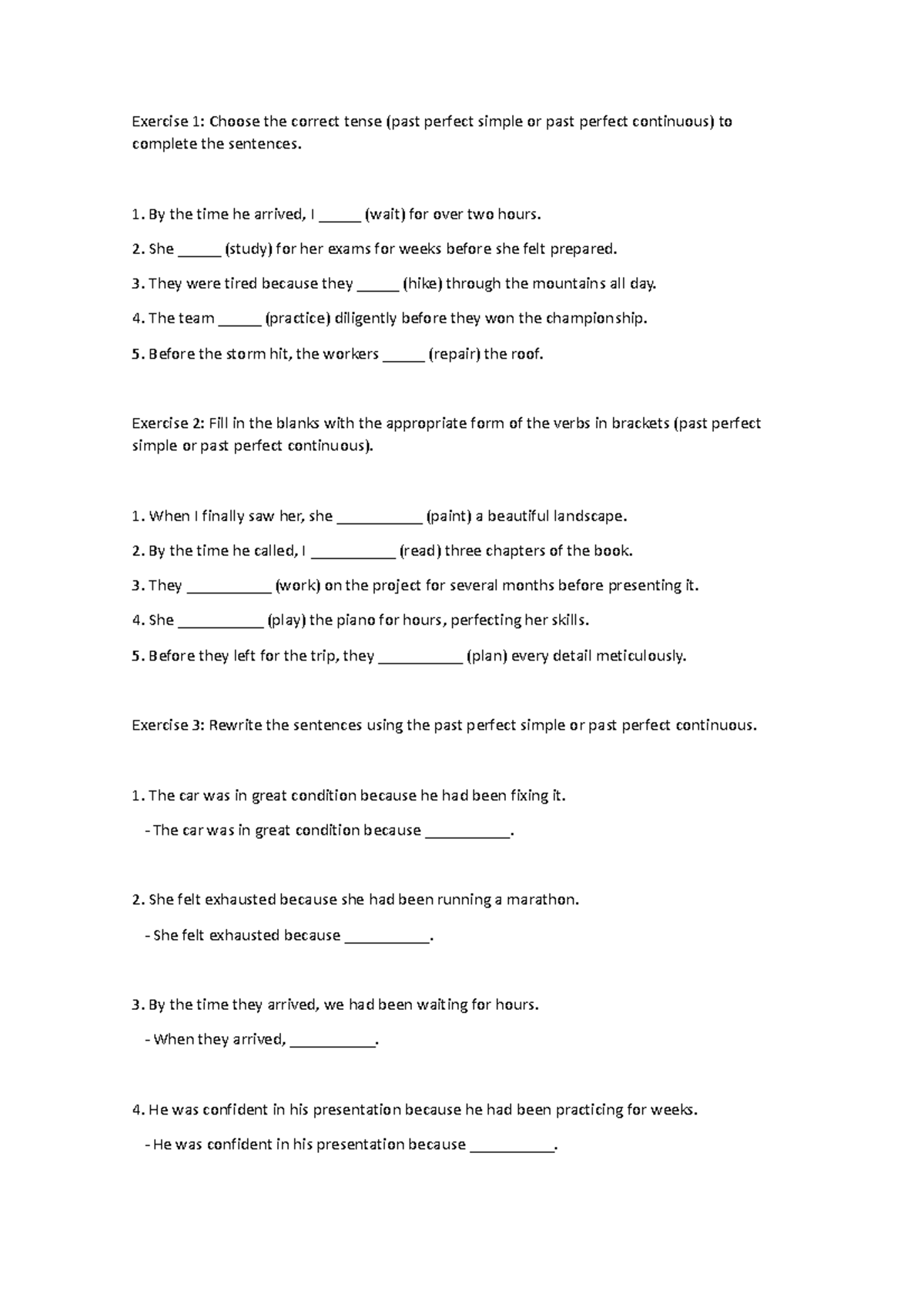 Exercise 1With all - execices related to the past tenses - Exercise 1 ...