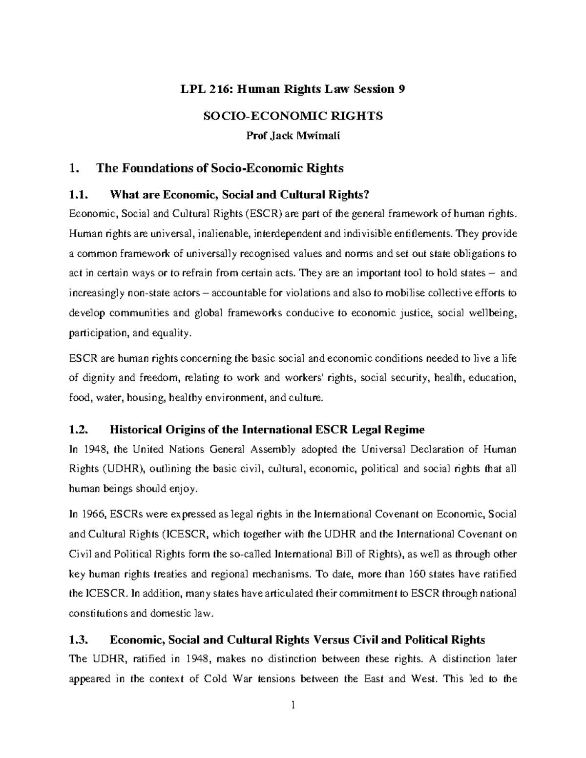 Session 9 - Introduction to Socio-Economic Rights - LPL 216: Human ...