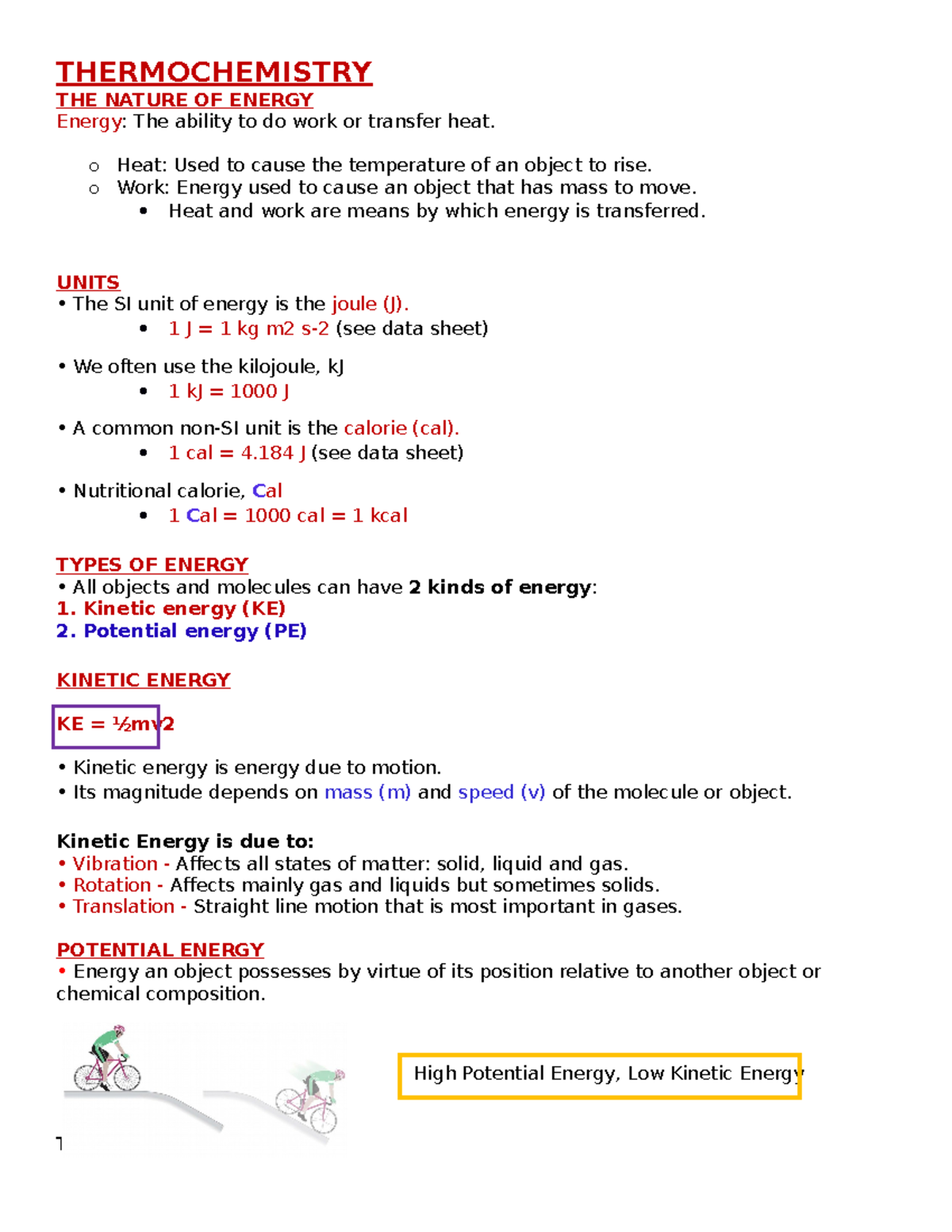 Thermochemistry Lecture notes - THERMOCHEMISTRY THE NATURE OF ENERGY ...