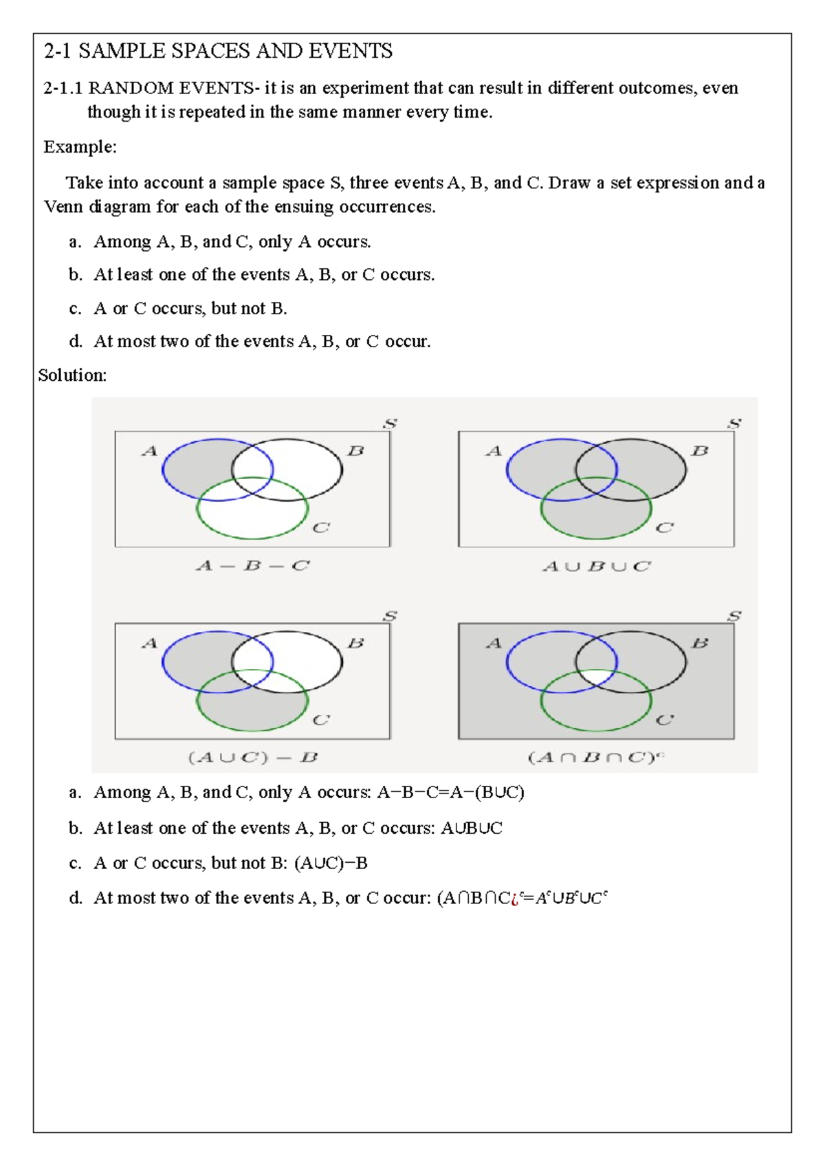 Eda compilation 2 1 - Complitations - 2-1 SAMPLE SPACES AND EVENTS 2-1 ...