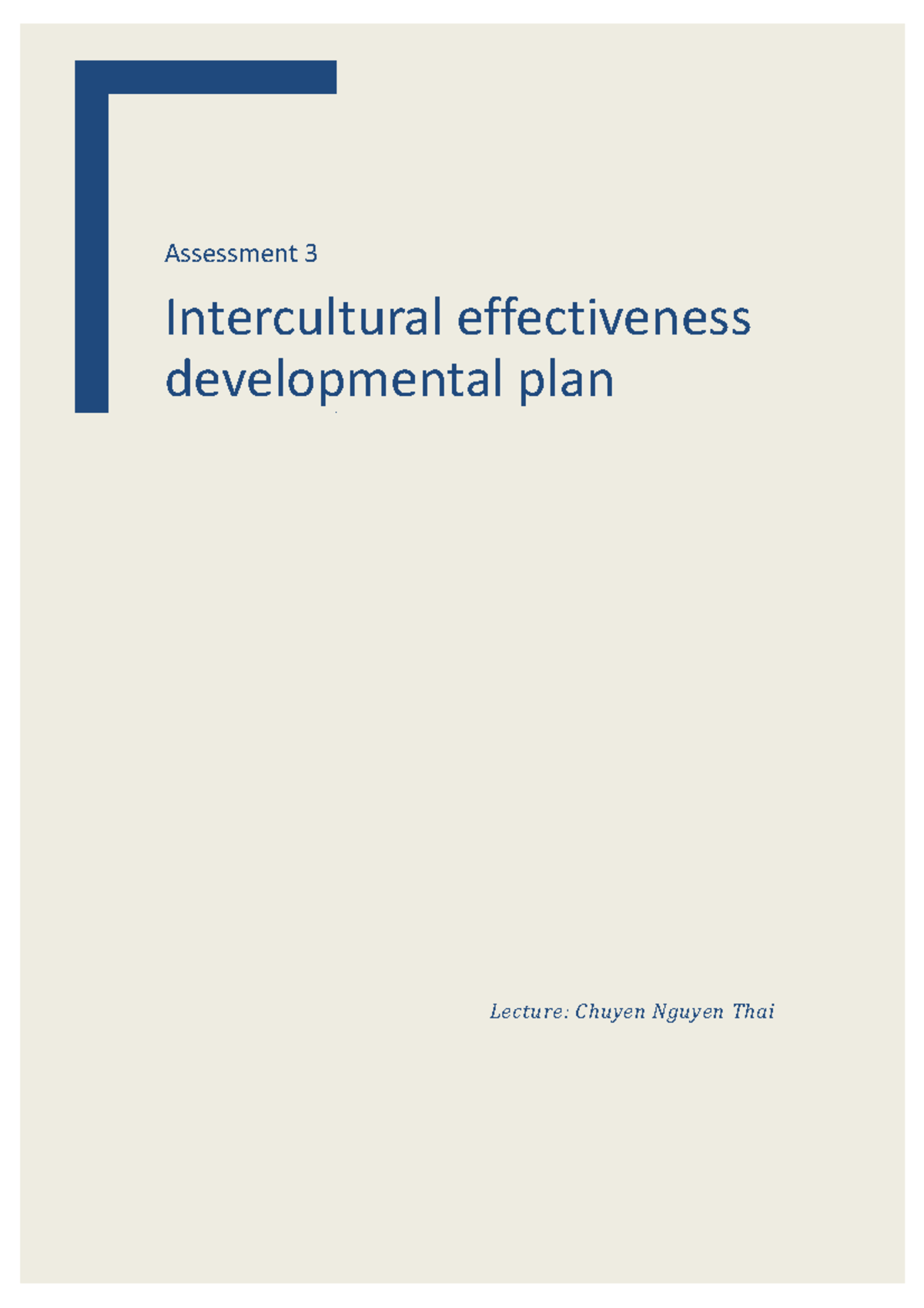BUSM 4699 - Assessment 3 - Assessment 3 Intercultural effectiveness ...