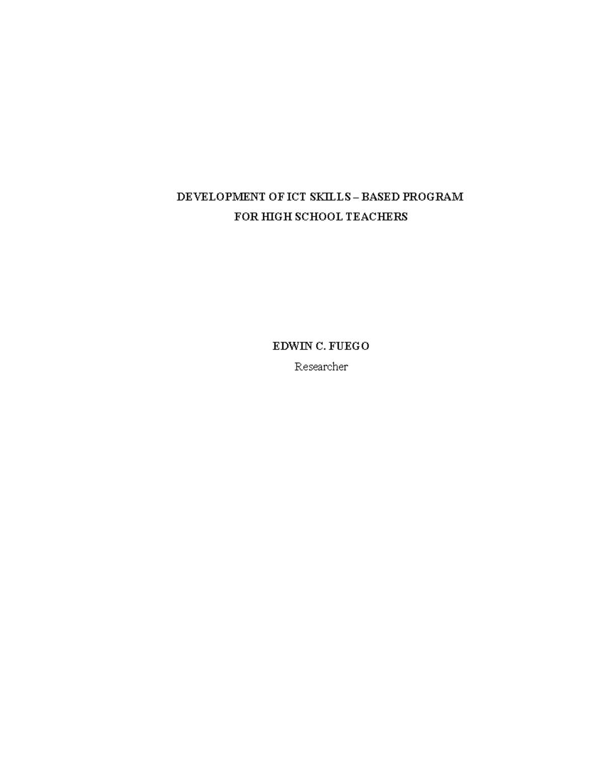 Abstract - Development OF ICT Skills Based Training FOR HIGH School ...
