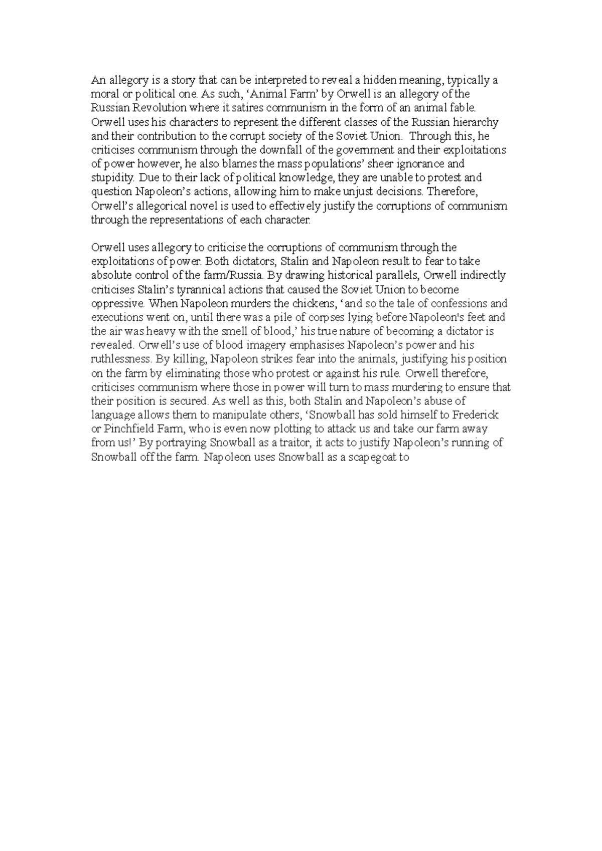 Animal Farm - George Orwell Essay Allegory - HEAL 430 - George Mason ...