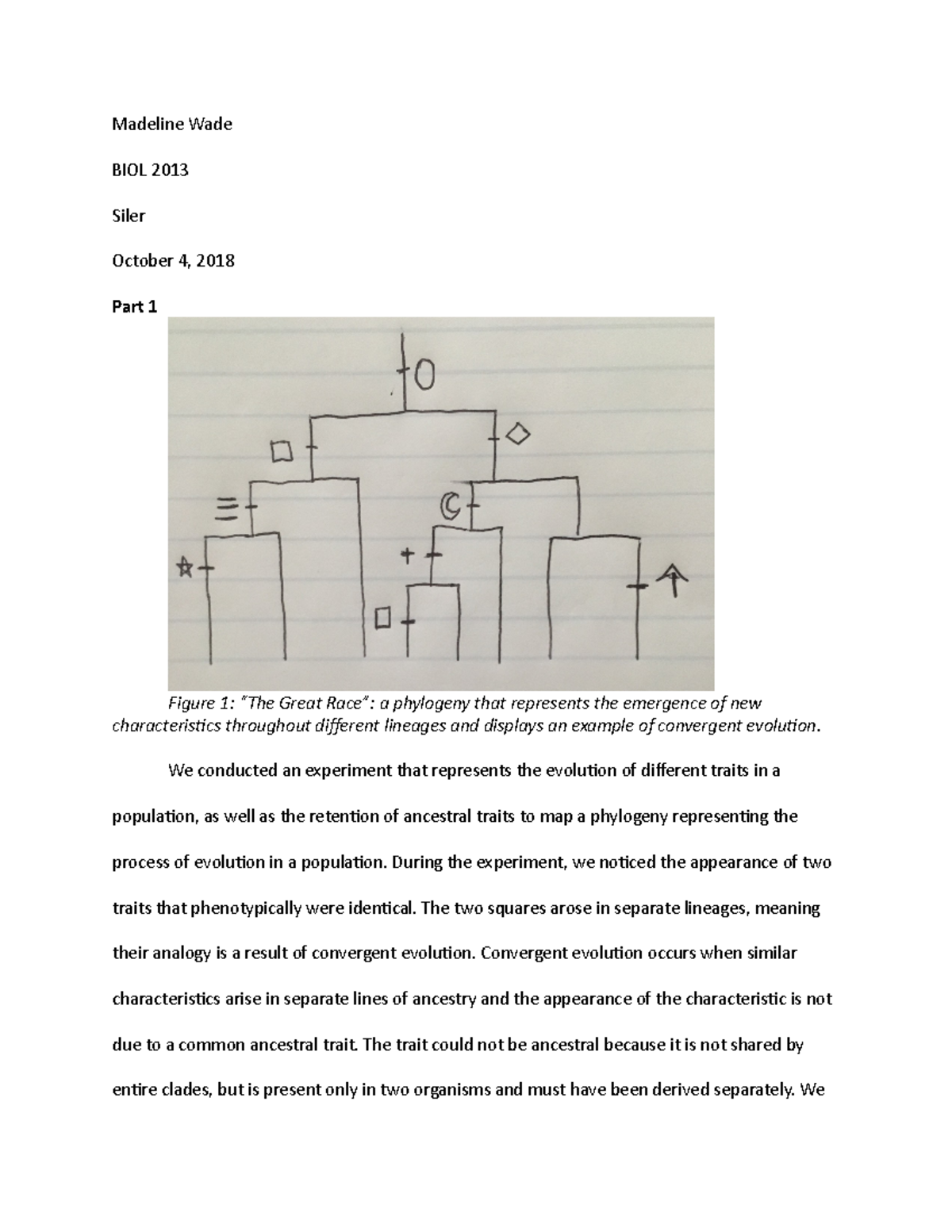 Evolution Writing Assignment 1 - Madeline Wade BIOL 2013 Siler October ...