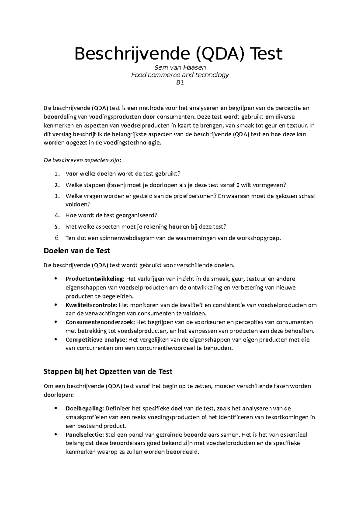 QDA verslag Sem - Beschrijvende (QDA) Test Sem van Haasen Food commerce ...