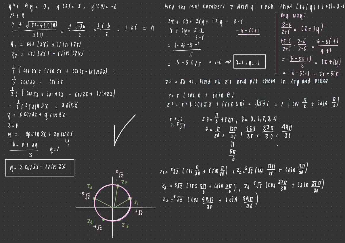 Calc 2 - final notes - Y" + ay = 0,y(0) = 3, n'(0): -6 Find the real ...