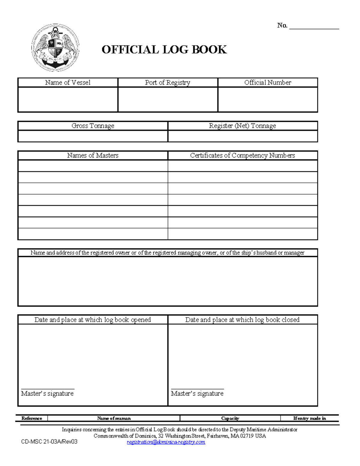 CD MSC 21 03A Rev03 Official Log Book Sample - No ...