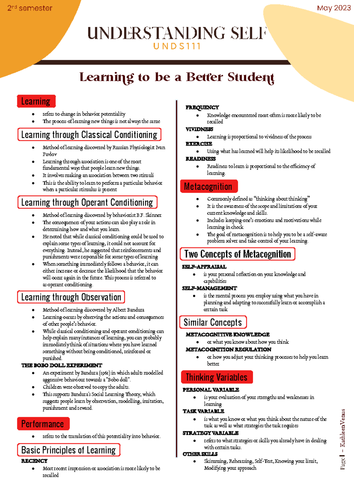 2.12 - Learning TO BE A Better Student - – KathleenVenus Learning to be ...