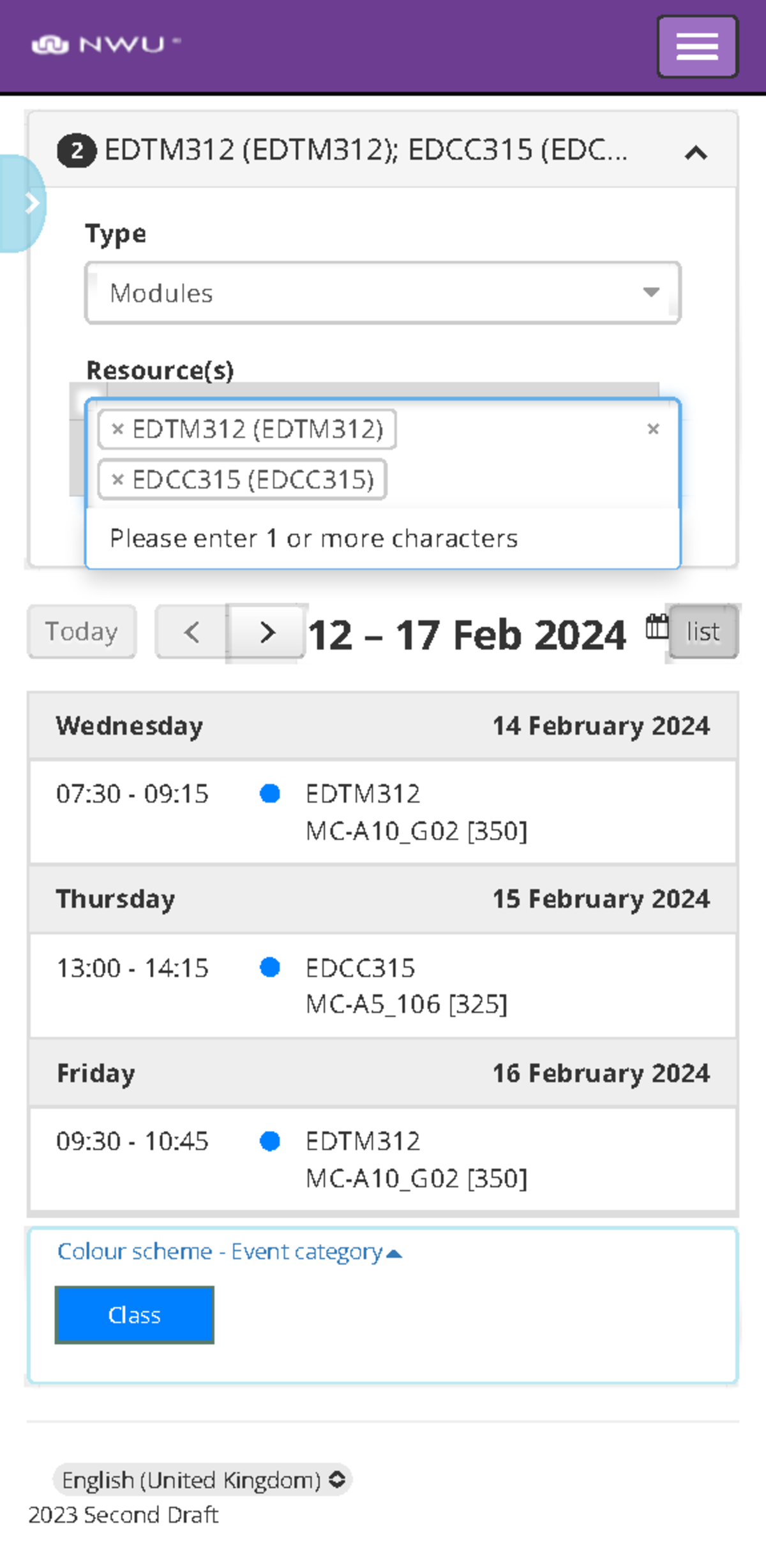 Httpscelcat-tst.nwu - 2 EDTM312 (EDTM312); EDCC315 (EDC... 12 – 17 Feb ...