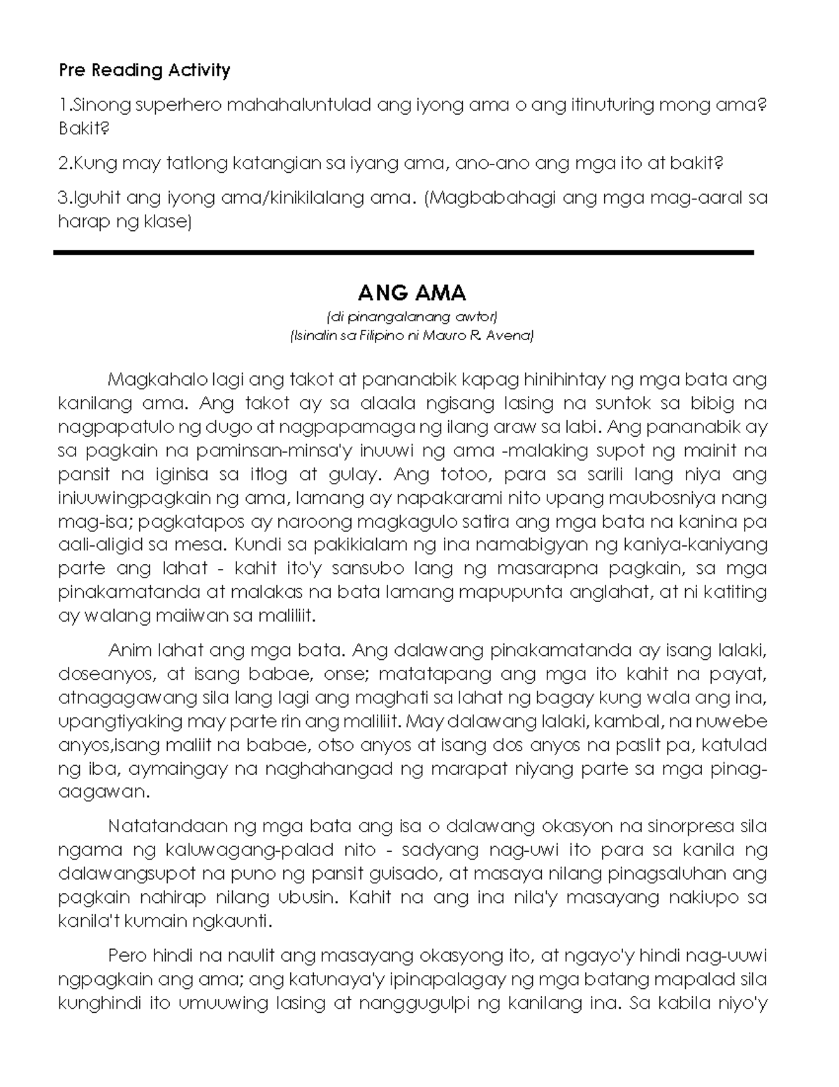 Ang-ama - Pre Reading Activity 1 superhero mahahaluntulad ang iyong ama ...