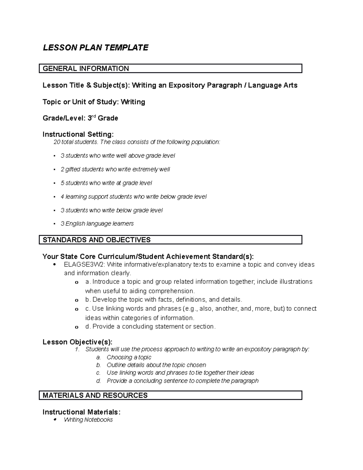 Expository Lesson - LESSON PLAN TEMPLATE GENERAL INFORMATION Lesson ...