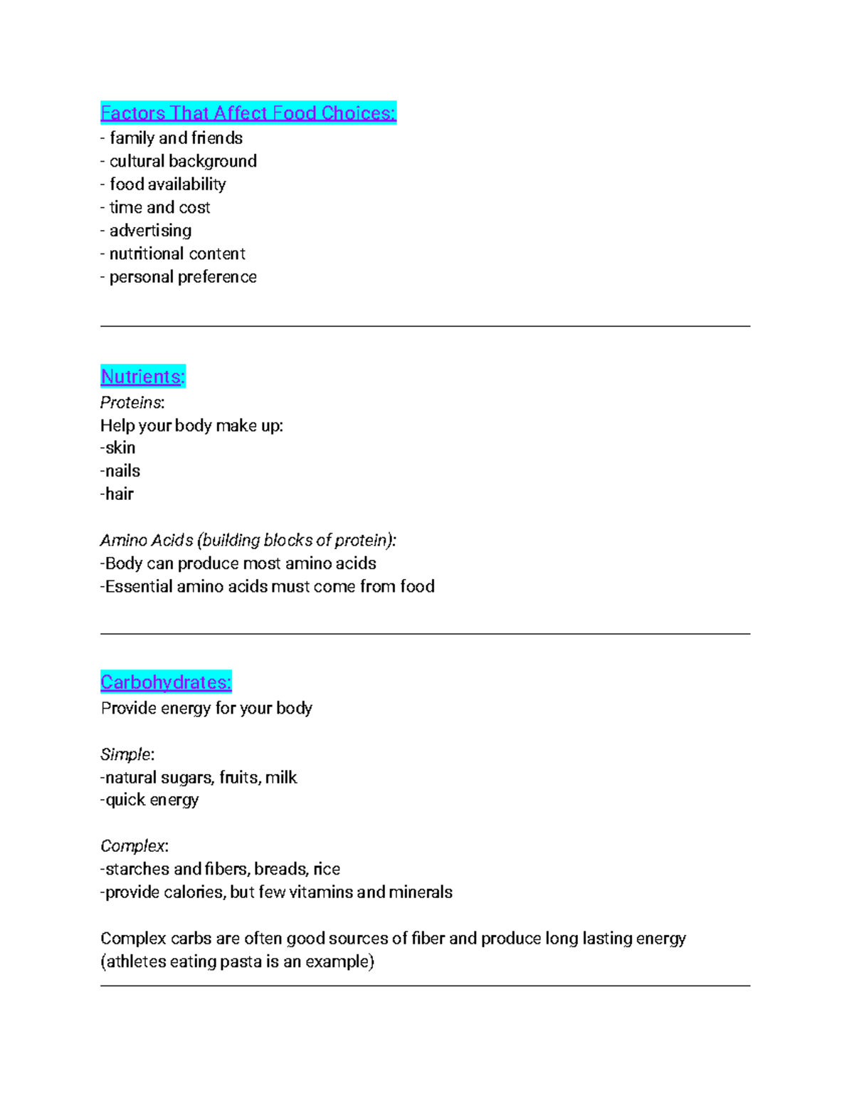 HUGE OVERVIEW of Health Notes - Factors That Affect Food Choices ...