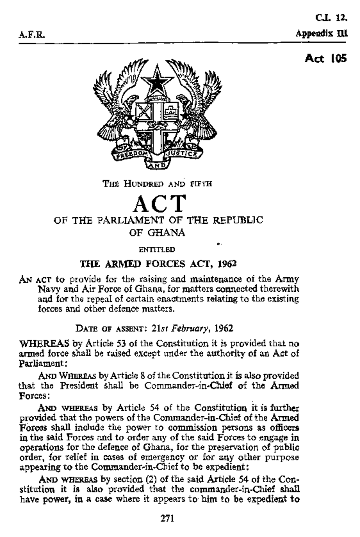 Armed Forces ACT, 1971 (ACT105) - C~ 11. A.F. Appendix m THE HUNDRED ...
