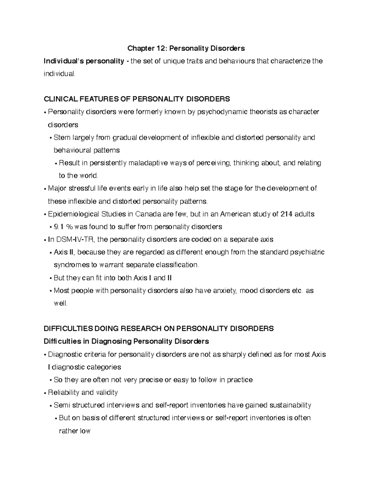Chapter 12- Personality Disorders - Chapter 12: Personality Disorders ...