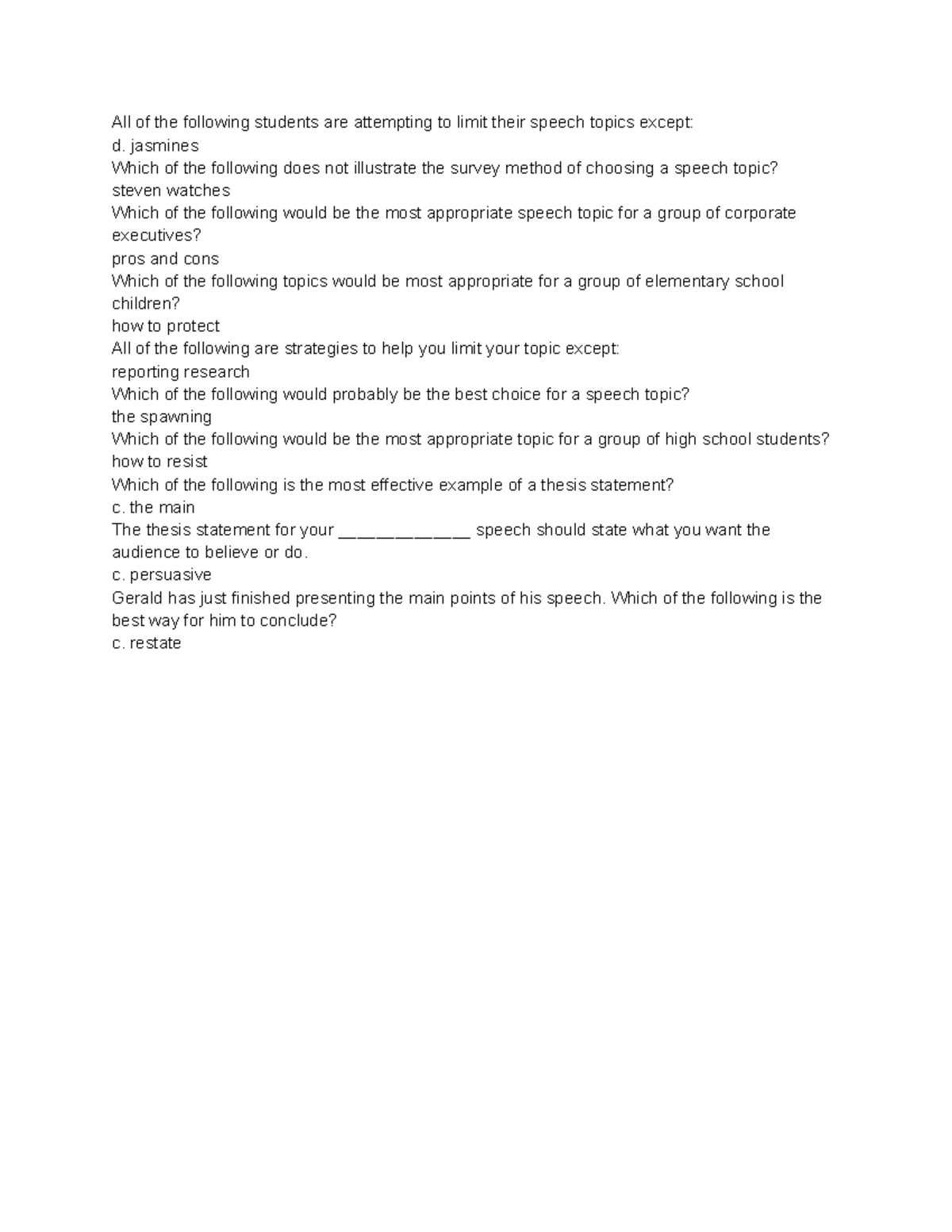 Speech Day Communications 7 - All of the following students are ...