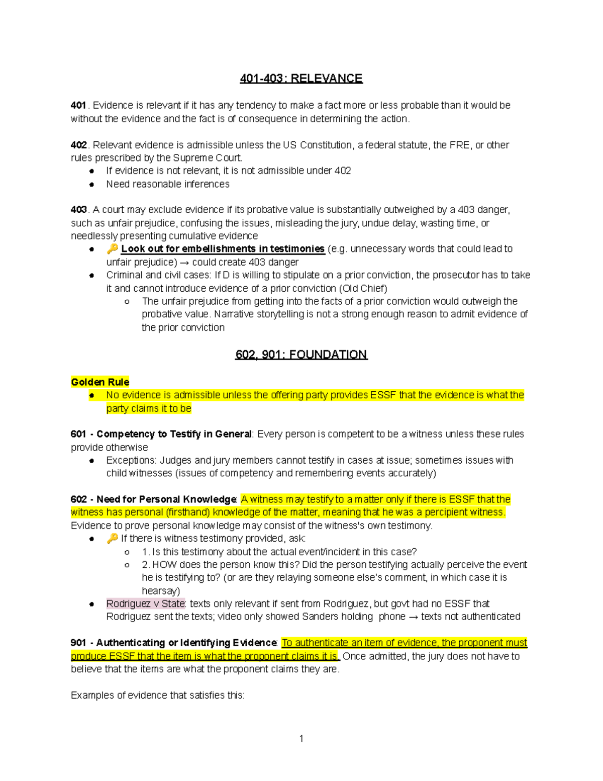 Evidence Outline - 401-403: RELEVANCE Evidence is relevant if it has ...