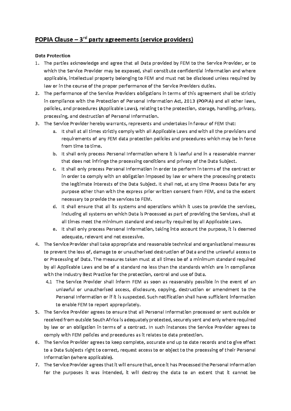 POPI Clauses Third Parties - POPIA Clause – 3 rd party agreements ...