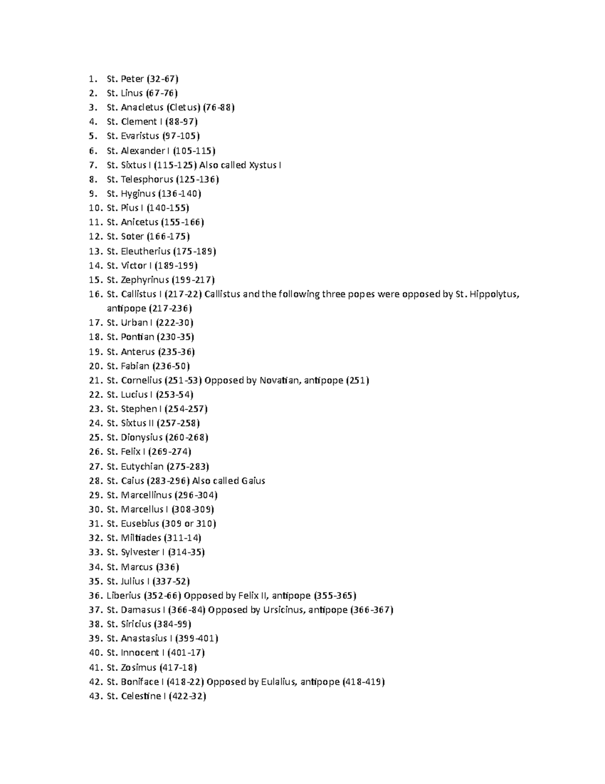 List of Popes - Here is a list of all the Supreme Pontiff of the One ...