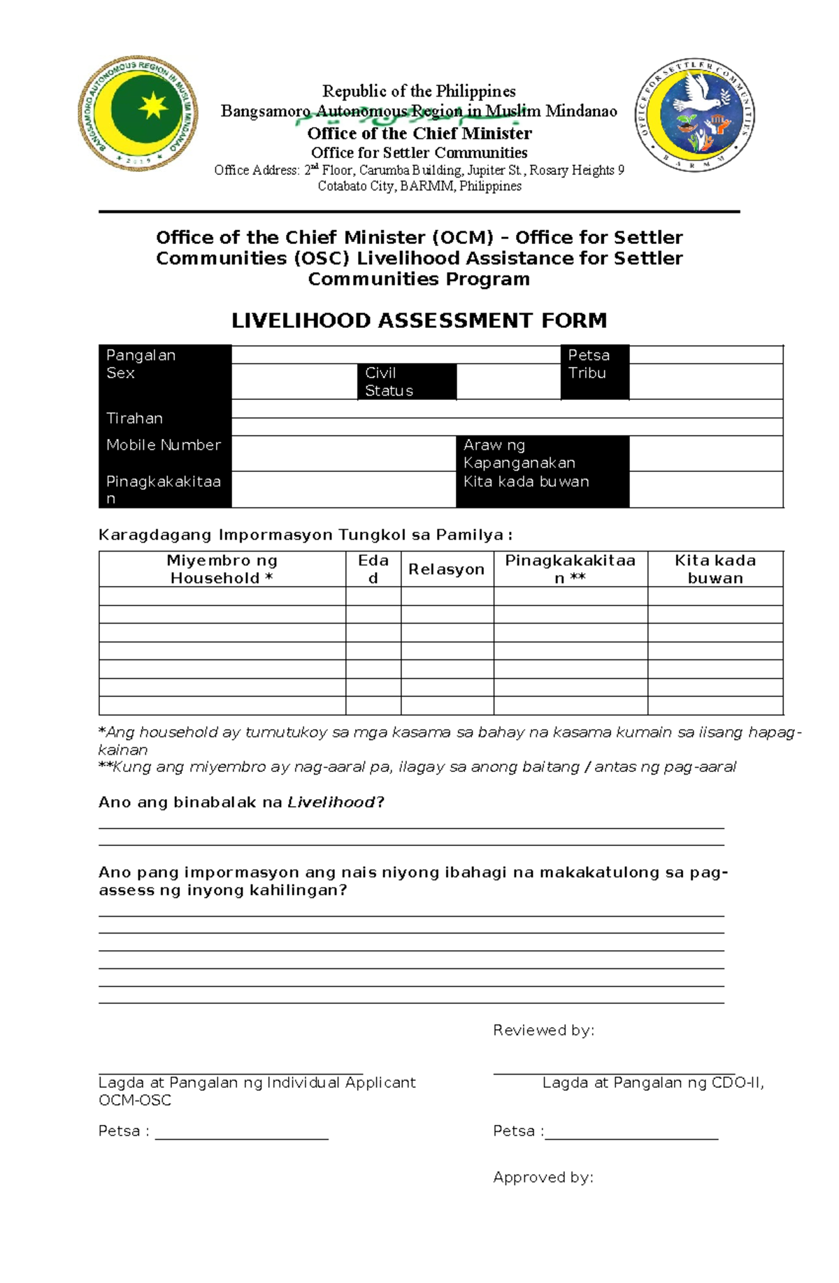 PIP Guidelines Livelihood Assistance 2024 Assessment Tool v1 - Republic ...