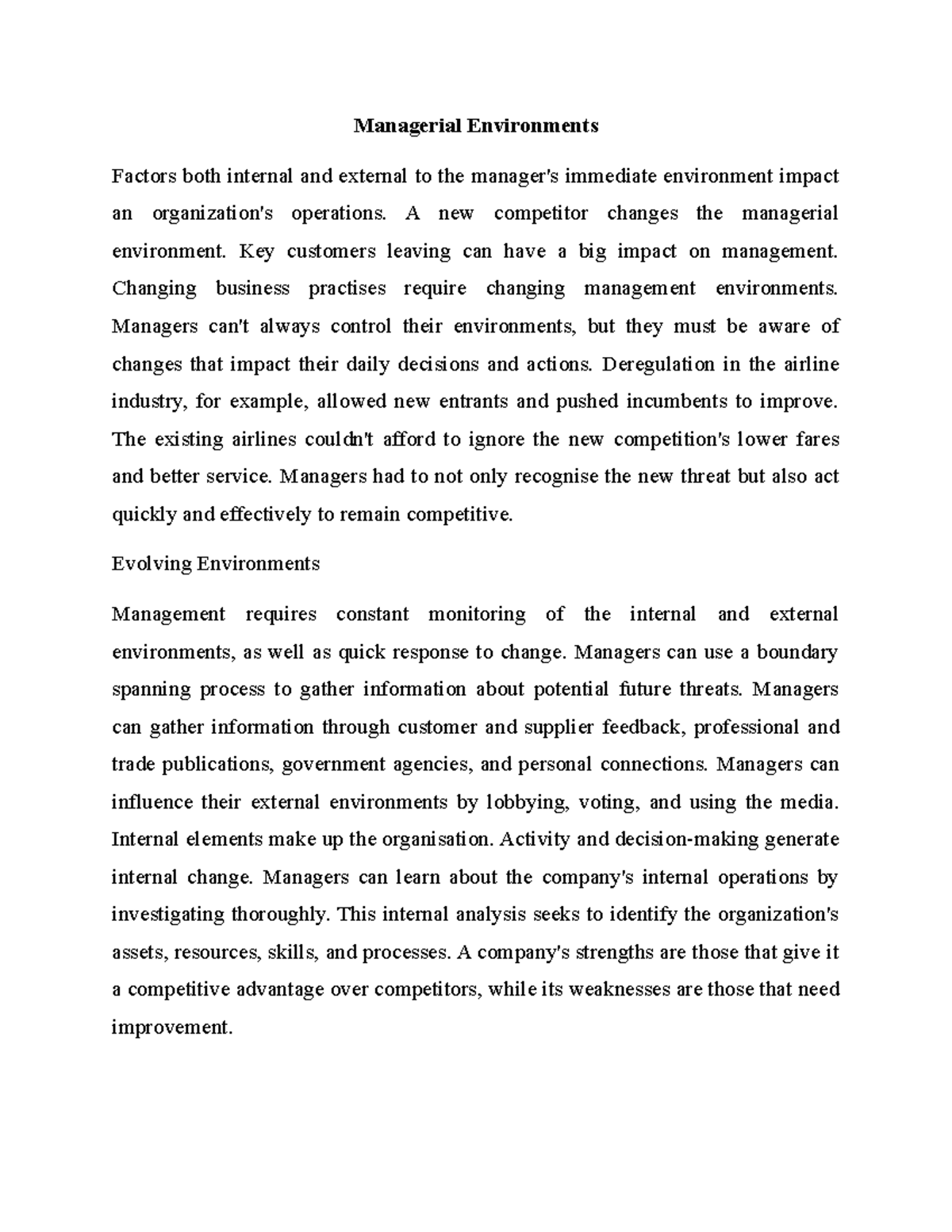 Managerial Environments - Managerial Environments Factors both internal ...