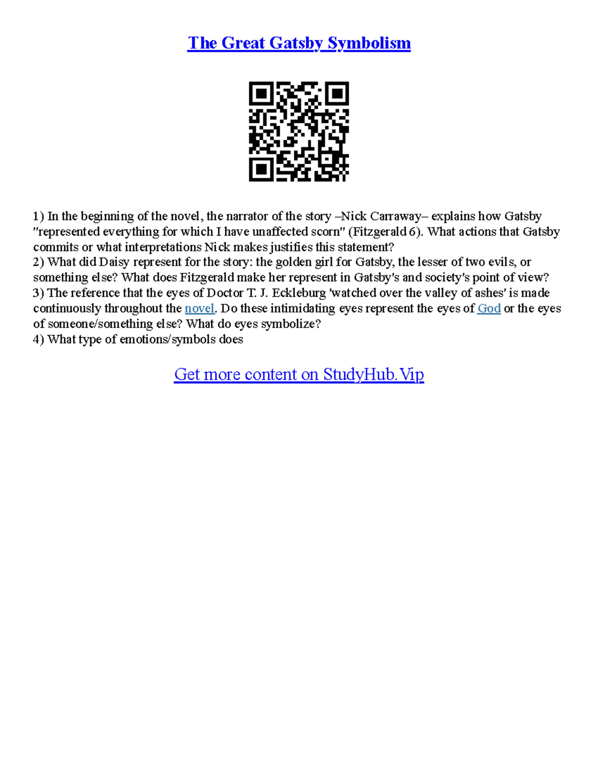 The Great Gatsby Symbolism Essay - The Great Gatsby Symbolism In the ...