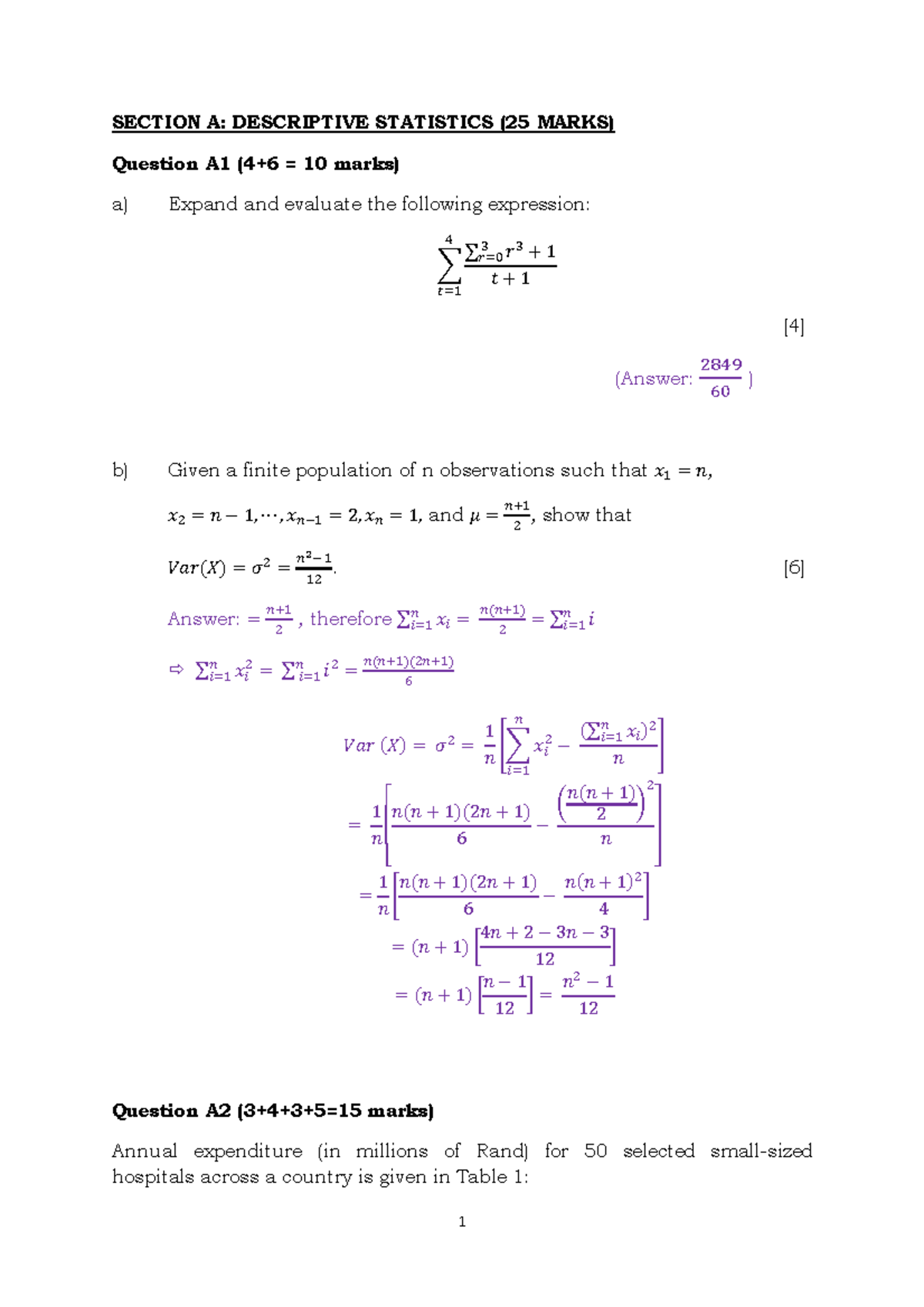 2013 June Test with answers - SECTION A: DESCRIPTIVE STATISTICS (25 ...