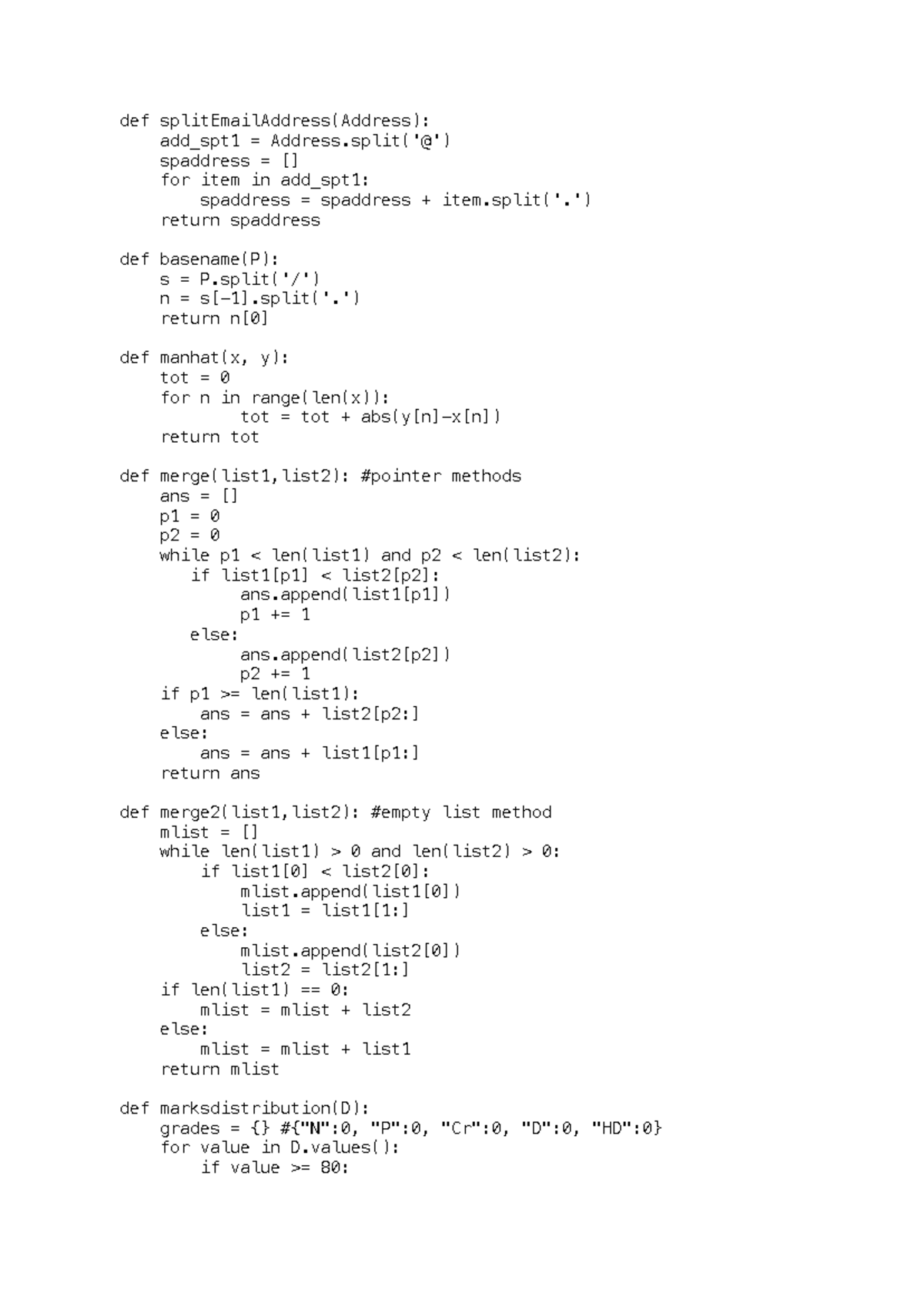 2017 exam sample code - def splitEmailAddress(Address): add_spt1 ...