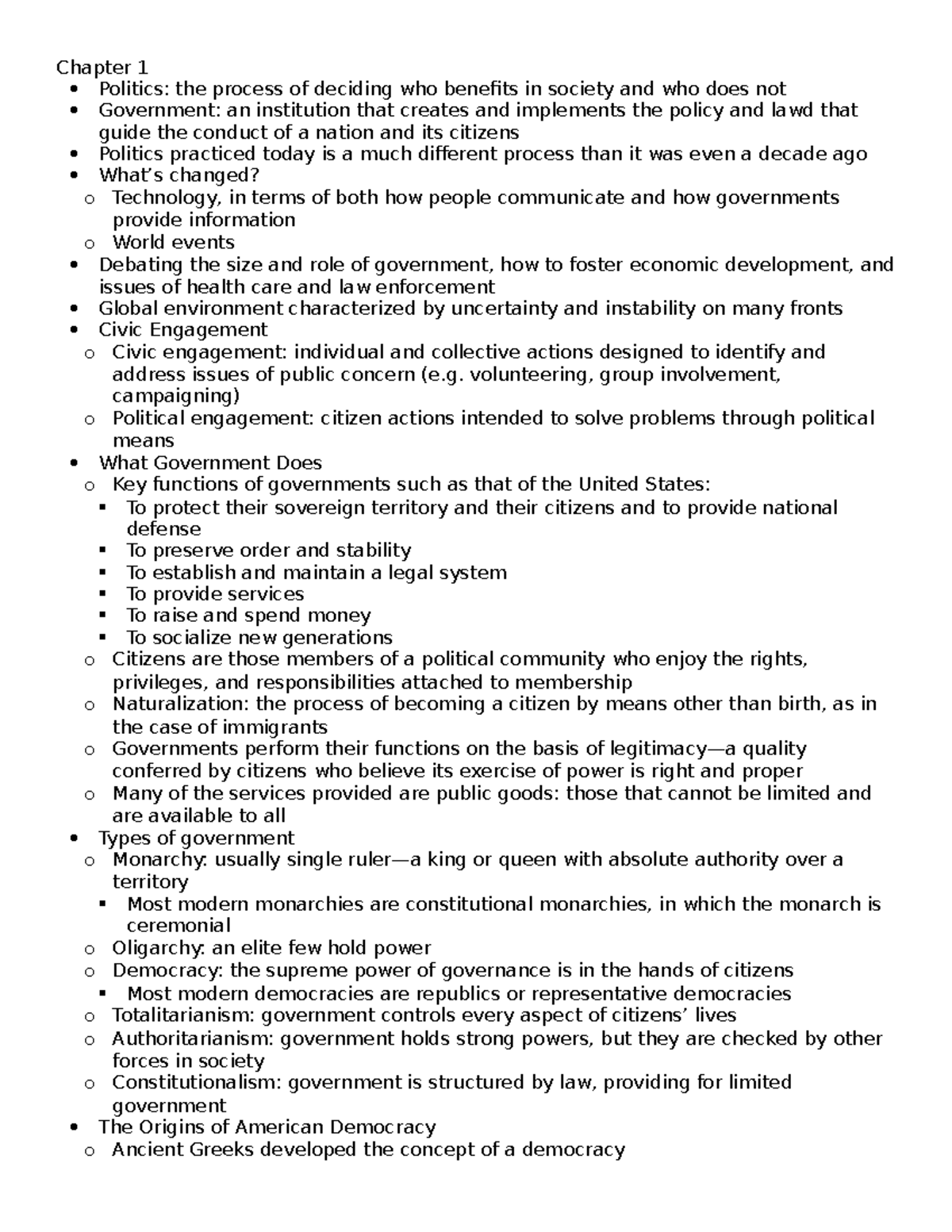 Chape 1 Notes - What is the government? - Chapter 1 Politics: the ...