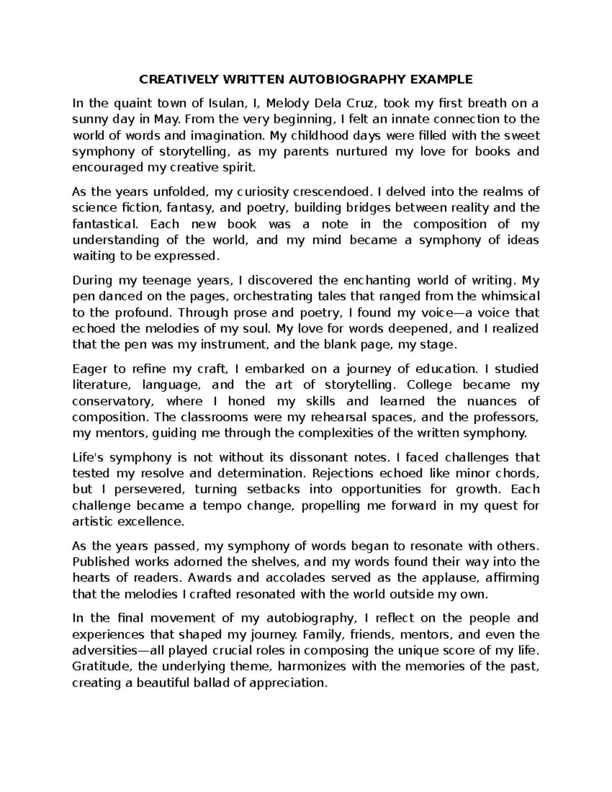 Creatively Written Autobiography Example - CREATIVELY WRITTEN ...